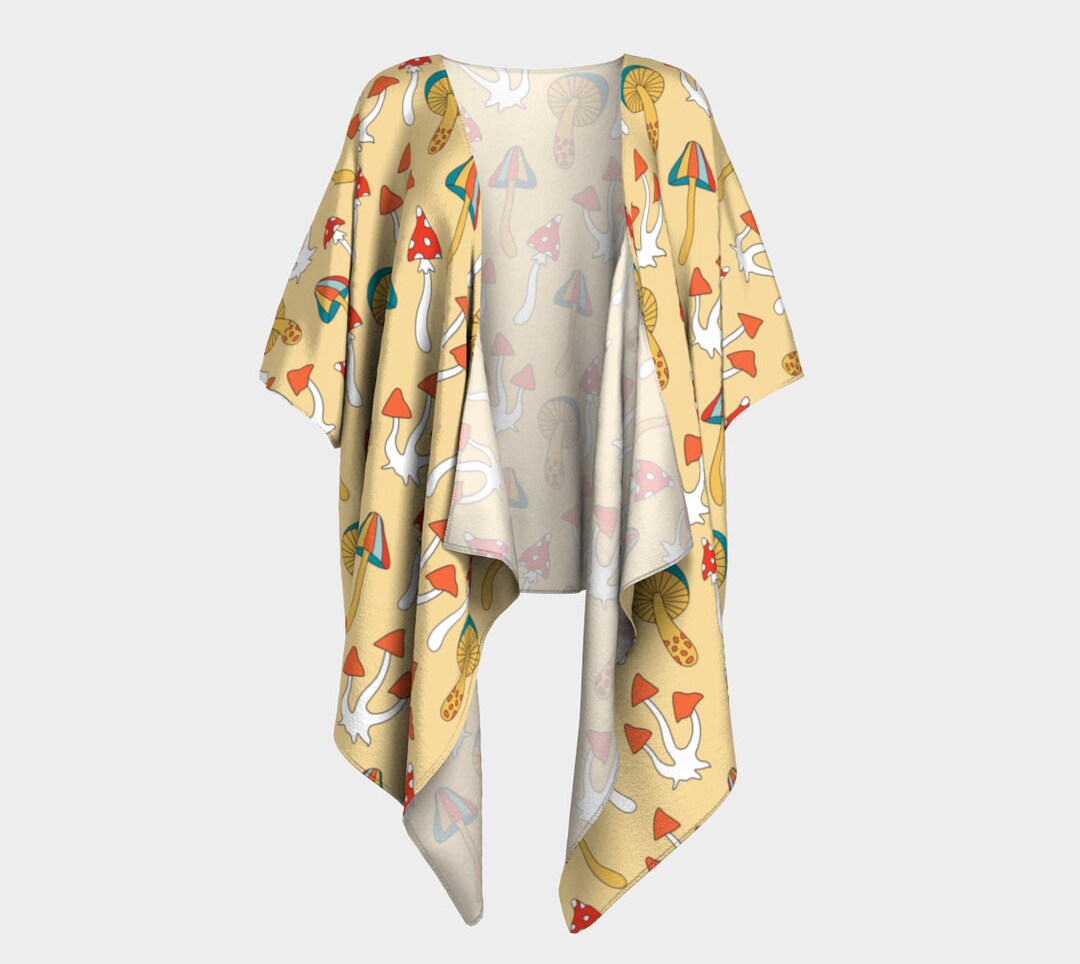 Vintage Hippie Mushrooms Draped Kimono Groovy Festival Outfit, Funky ...