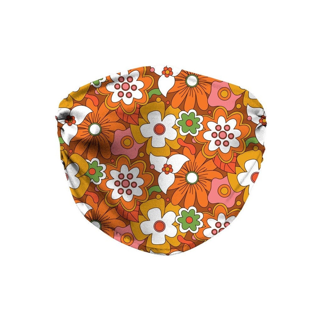 Retro Brown Groovy Flowers Face Mask Filter Hippie Face - Etsy