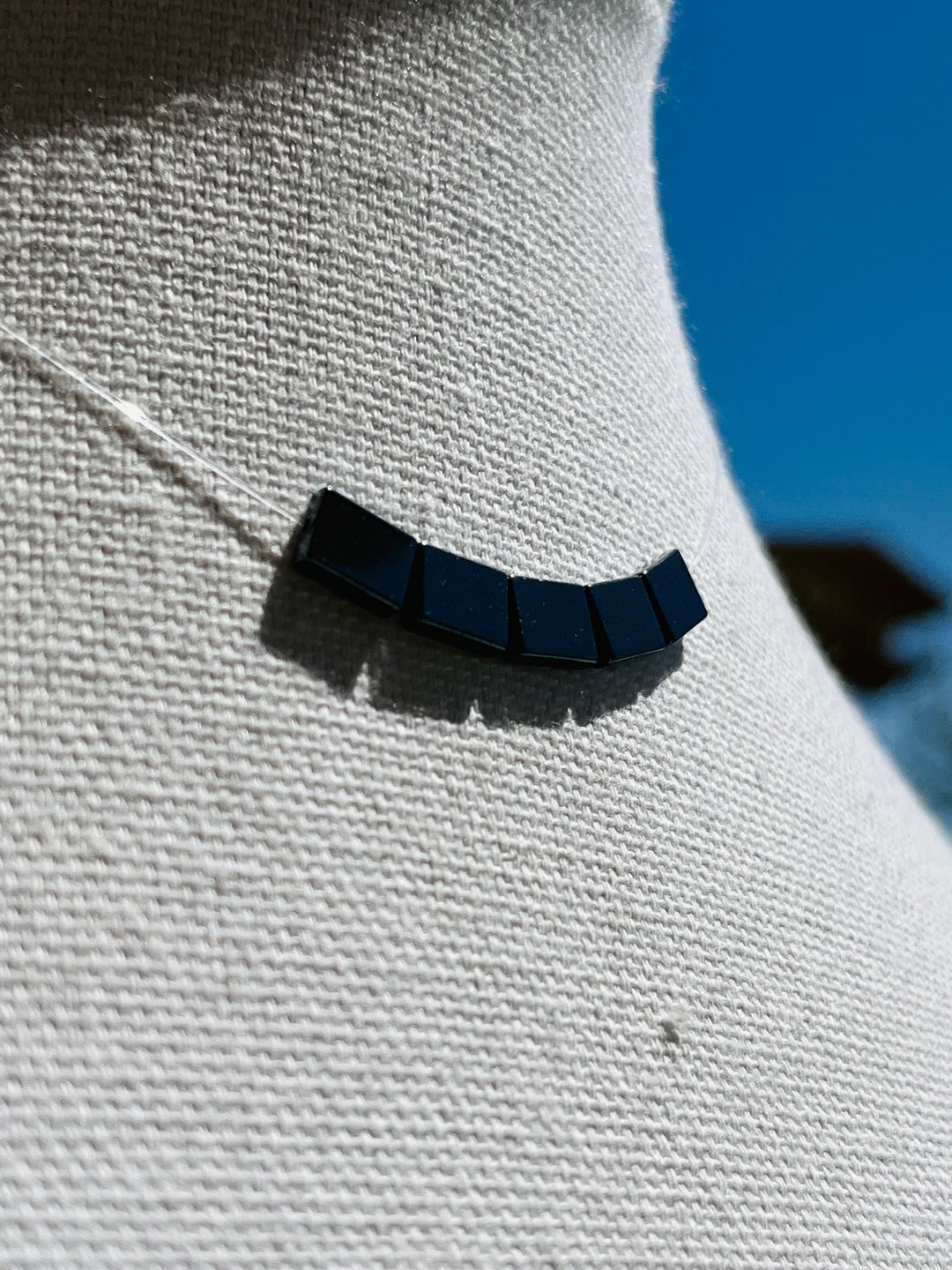 Minimalist Monochrome Invincible Floating Necklace With Square Hematite ...