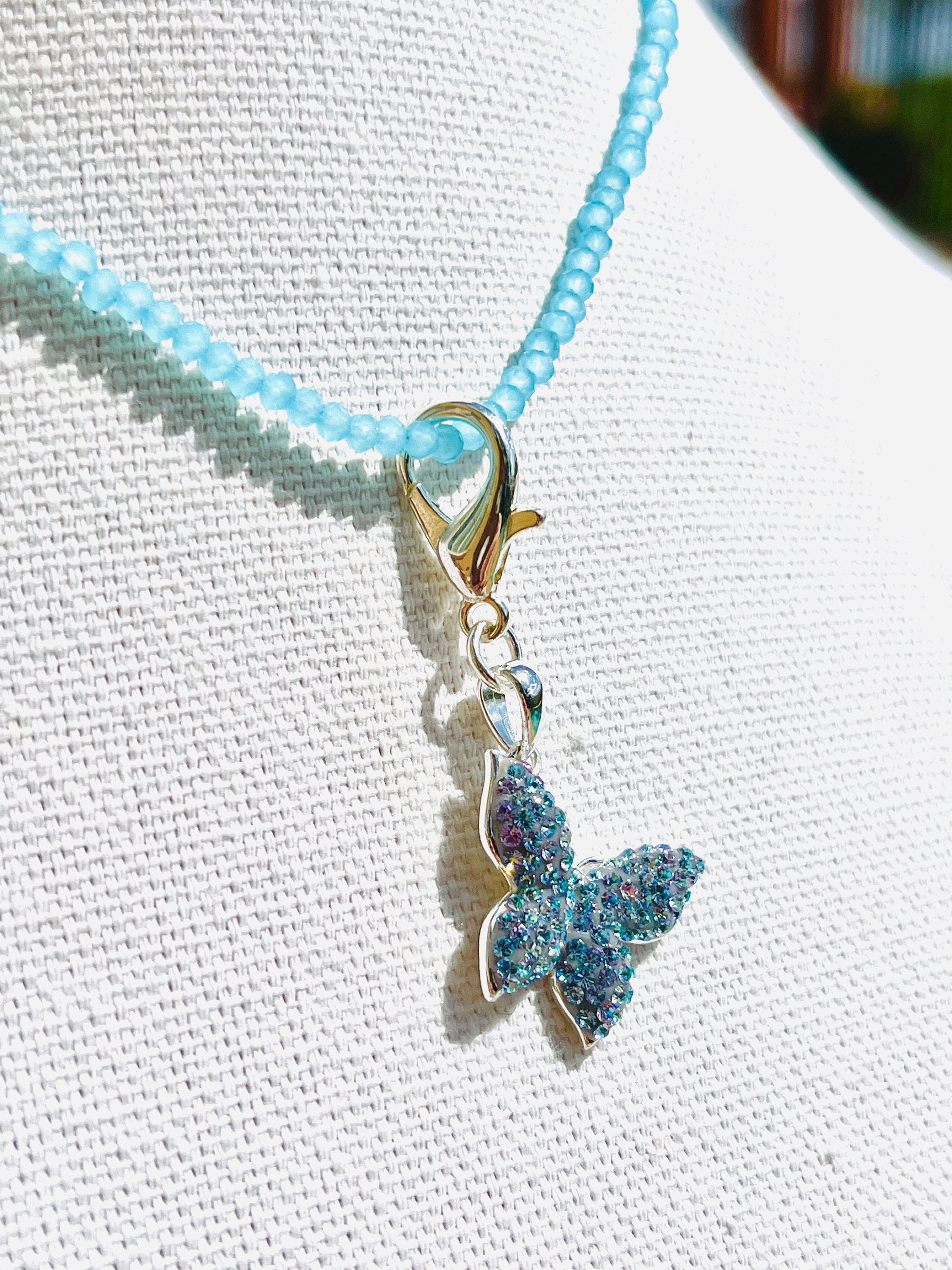 Versatile Multi Look Light Blue Swarovski Crystal Butterfly Necklace on ...