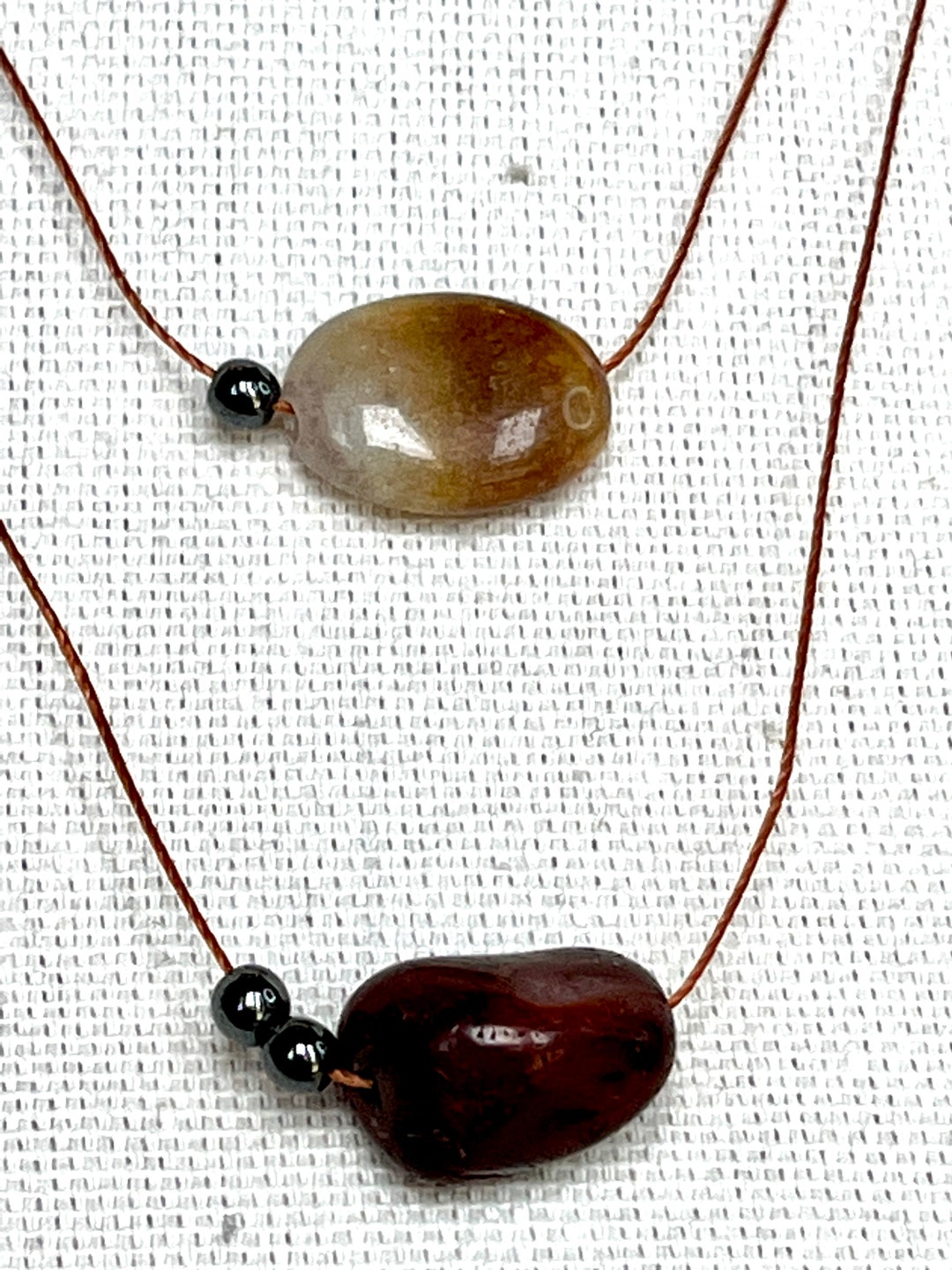 Double Layered Terra-cotta Cord Necklace With Brown-hued Fluorite, Black Hematite, and Brown ...