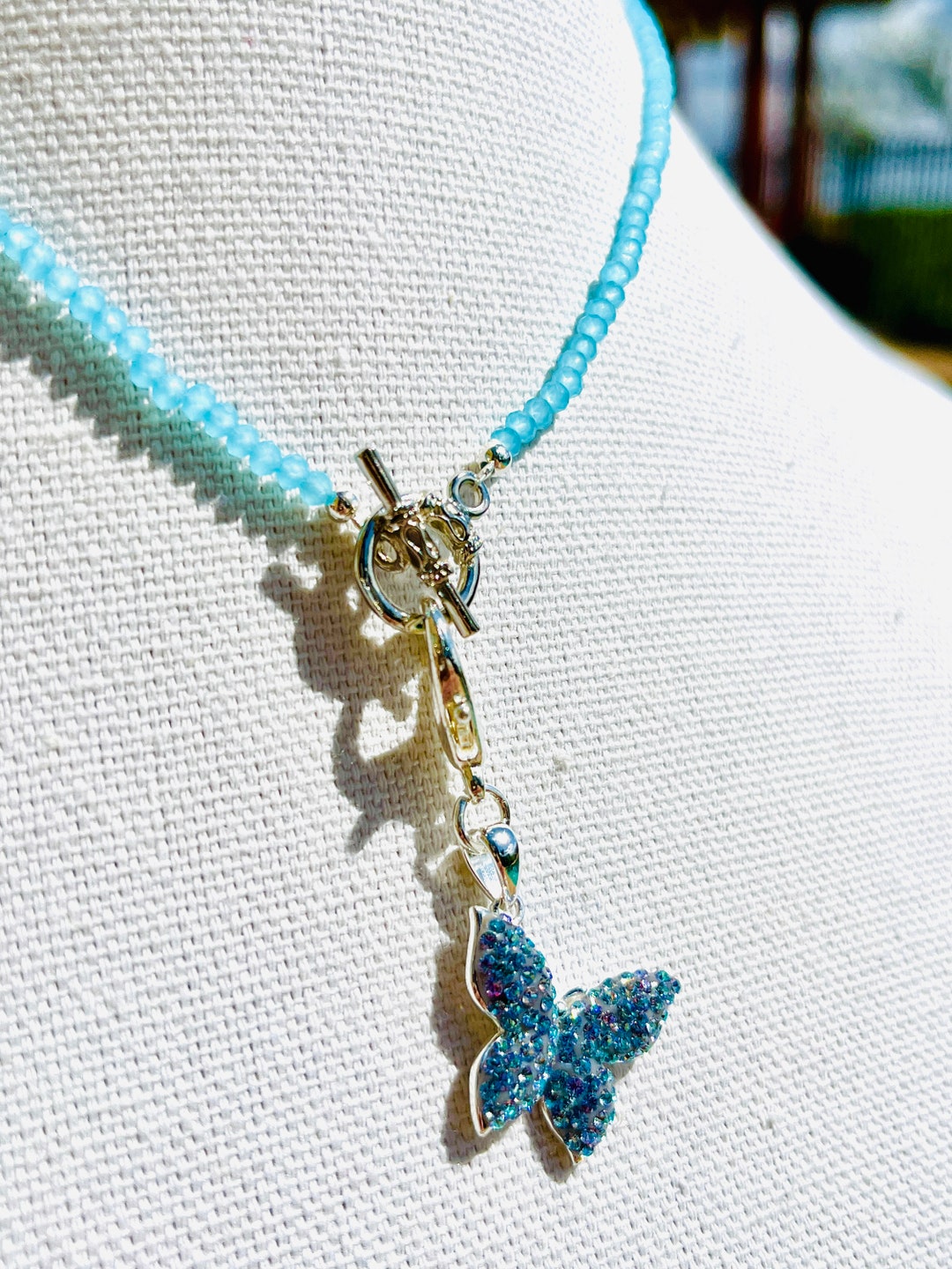 Versatile Multi Look Light Blue Swarovski Crystal Butterfly Necklace on ...