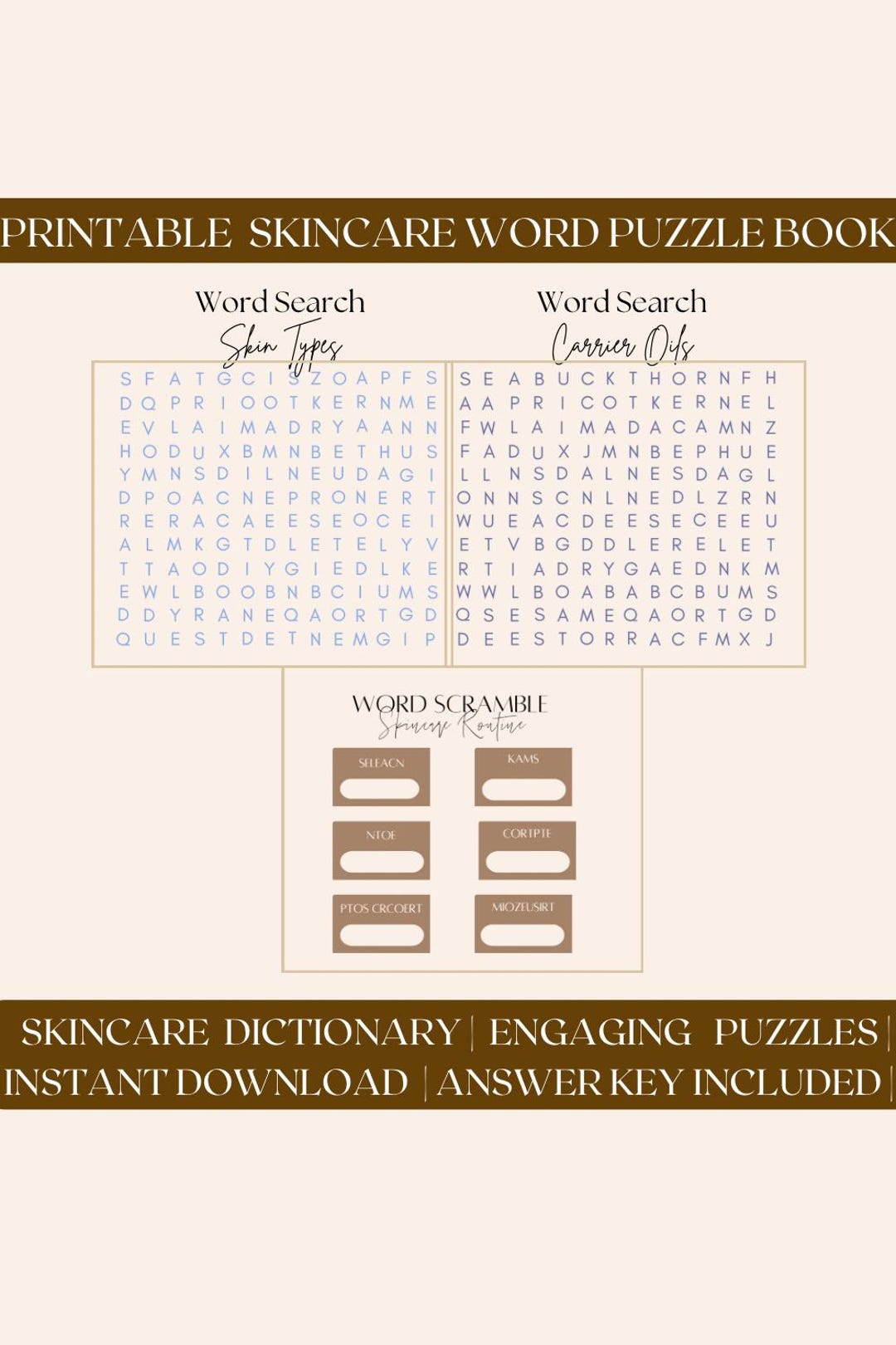 The Skincare Puzzle Book Printable Pages Filled With Fun Word Search ...