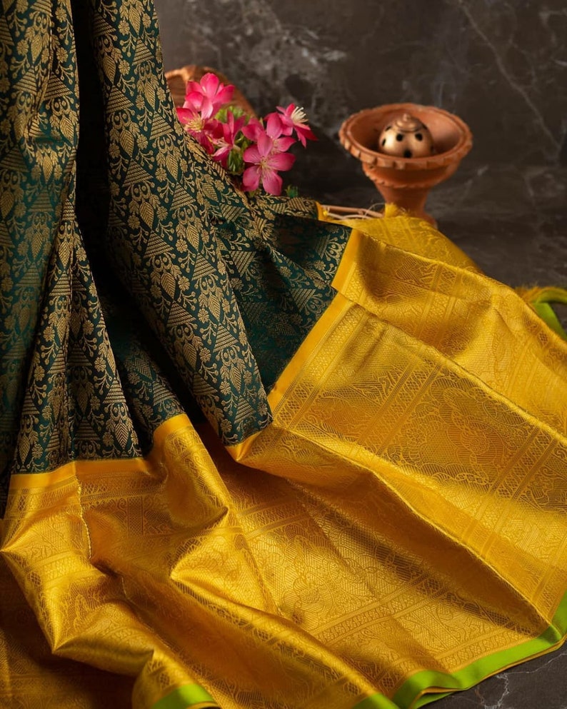 Kanchipuram Silk Saree With Rich Pallu gold Zari Border With - Etsy