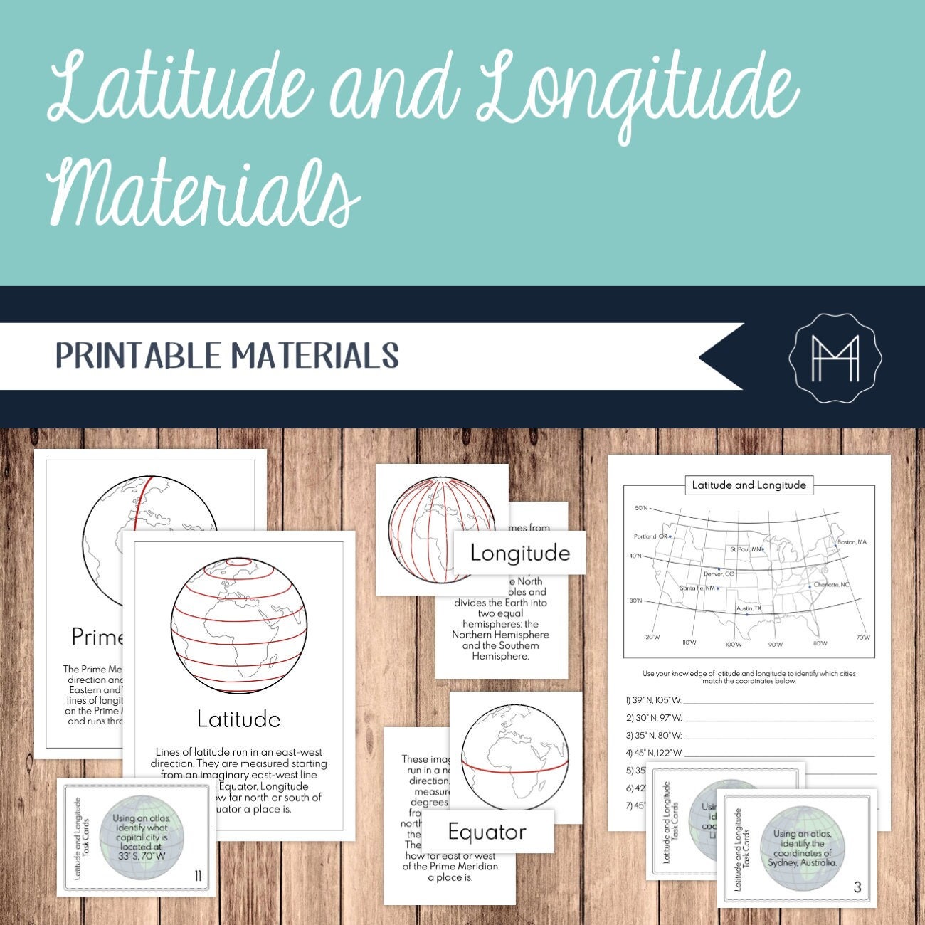 Latitude and Longitude 3-part Cards, Posters, and Task Cards - Etsy
