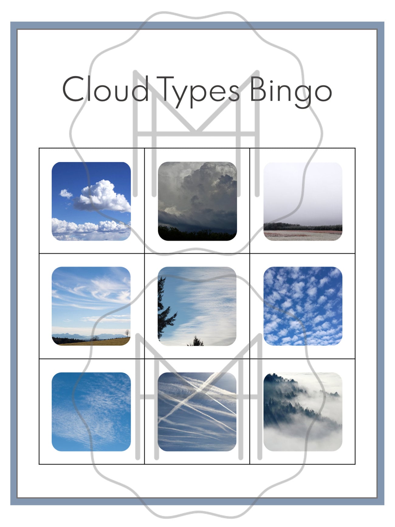 Cloud Types 3-part Cards Bingo Experiment Posters and - Etsy