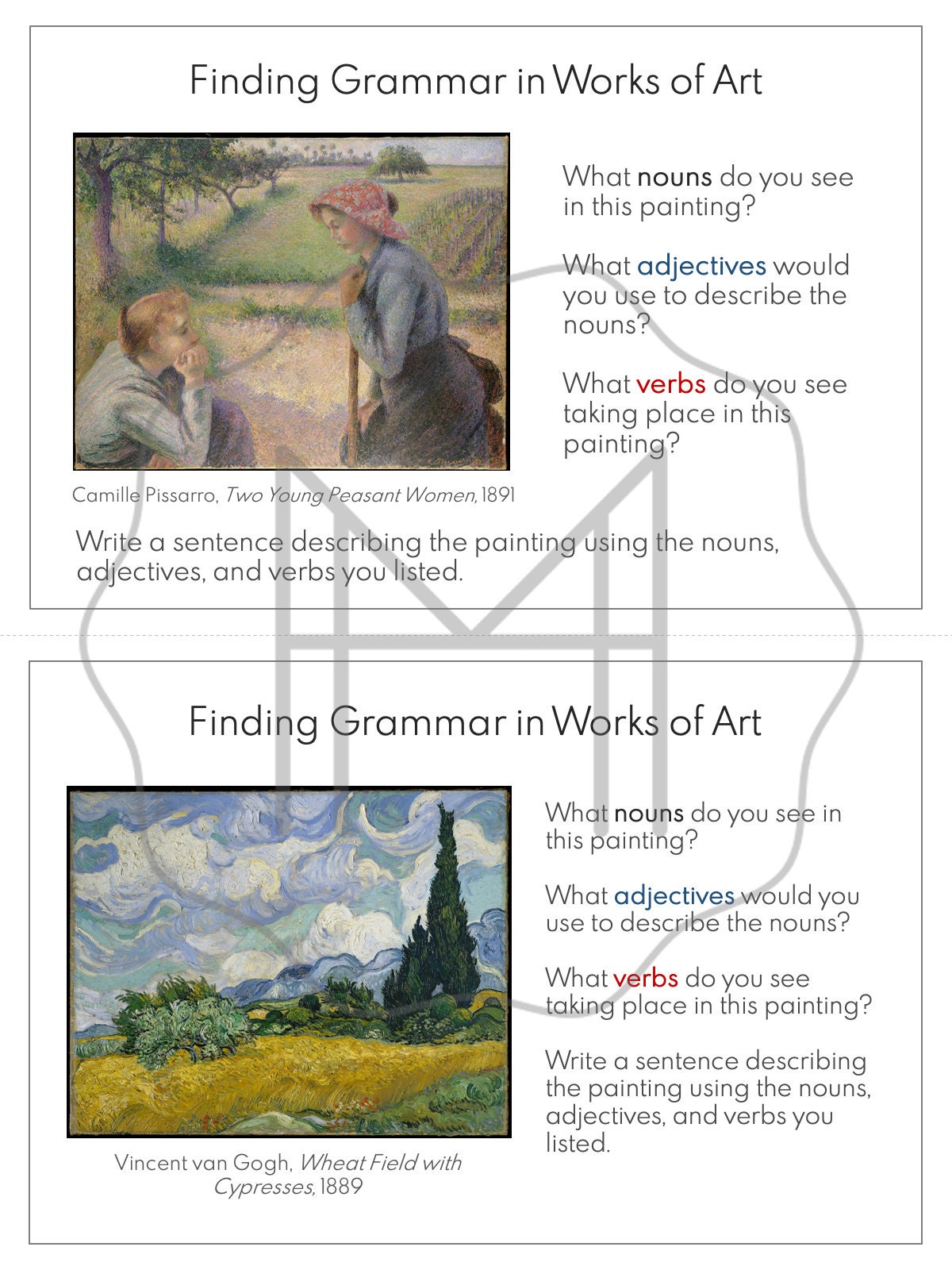 Finding Grammar in Works of Art Summer Theme - Etsy
