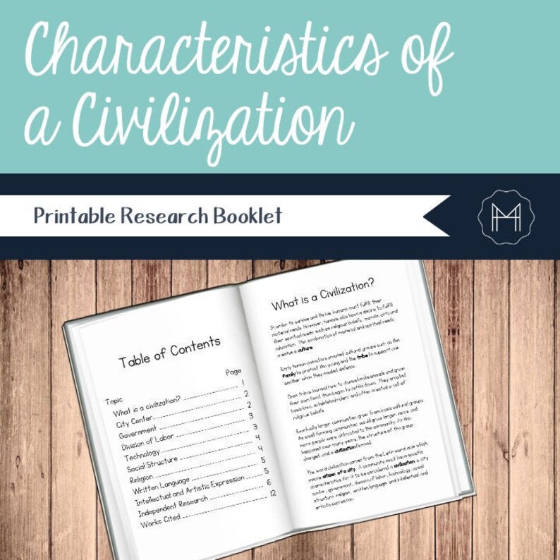 Characteristics of a Civilization Research Booklet - Etsy