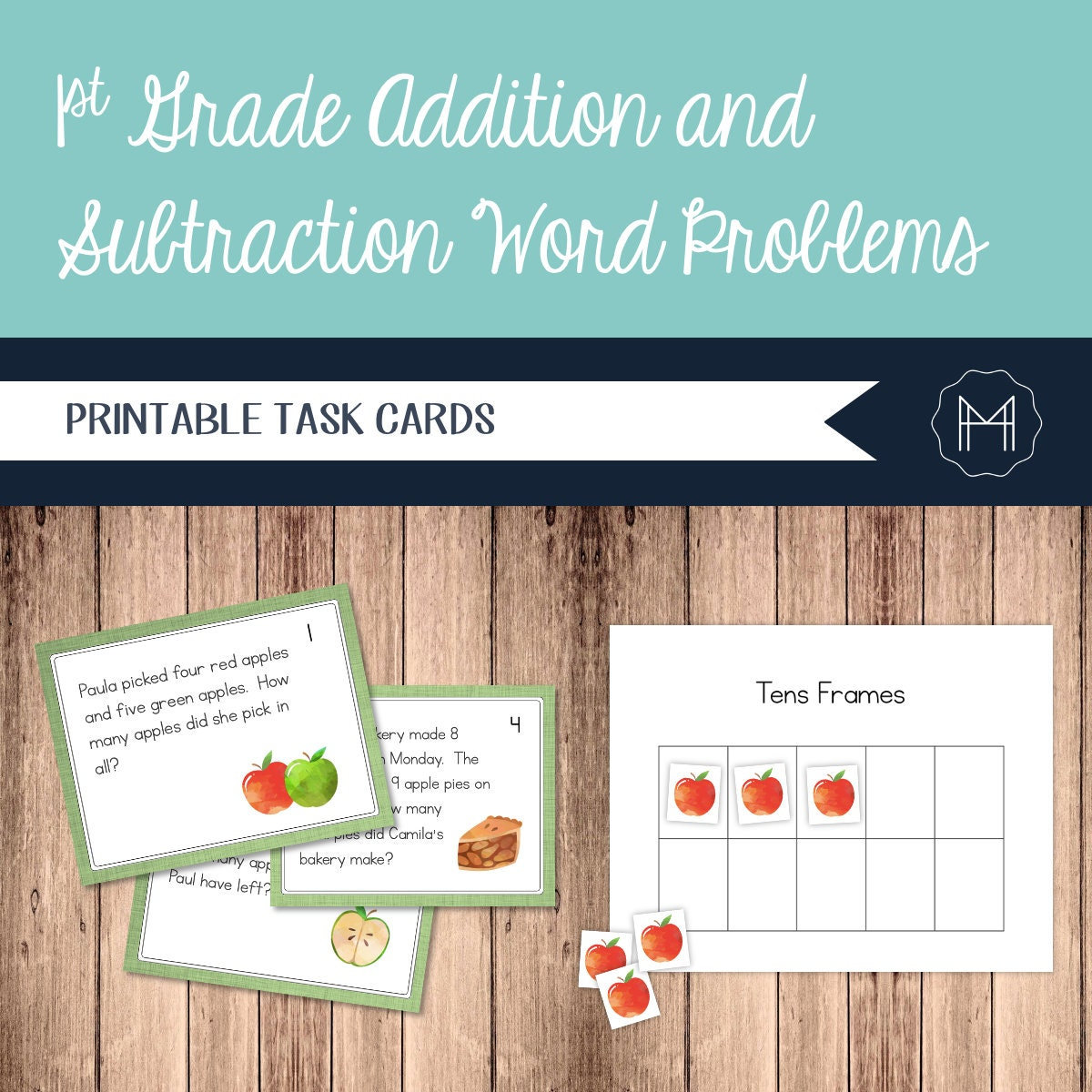 1st Grade Addition and Subtraction Word Problems- Apple Harvest Theme ...
