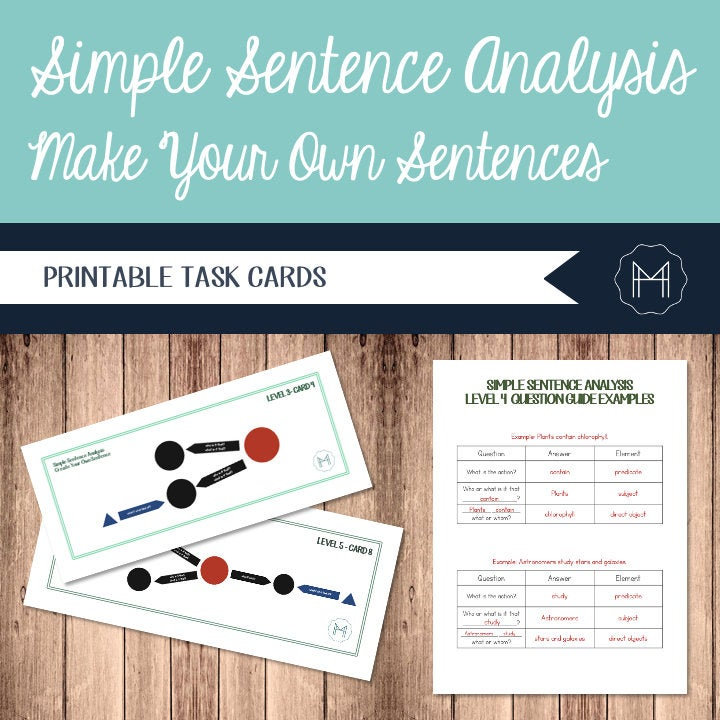 Simple Sentence Analysis Task Cards- Create Your Own Sentences - Etsy