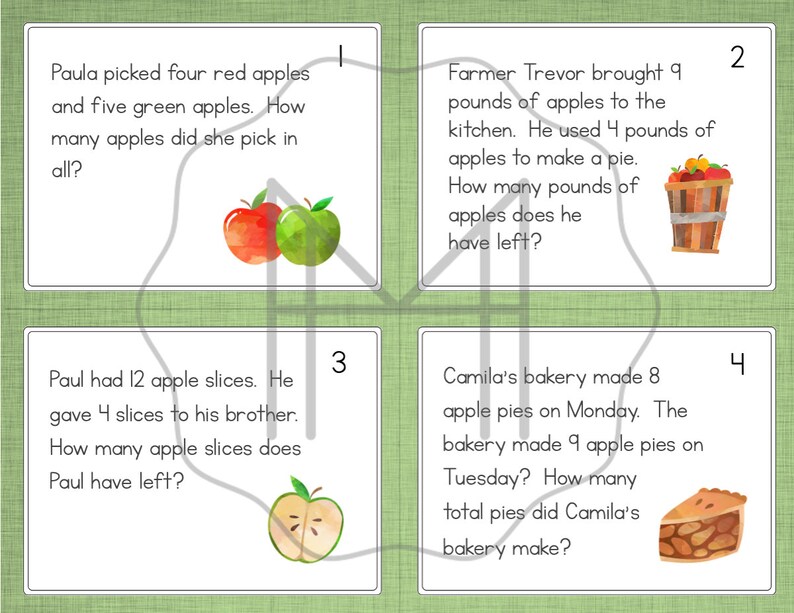 1st Grade Addition and Subtraction Word Problems- Apple Harvest Theme ...