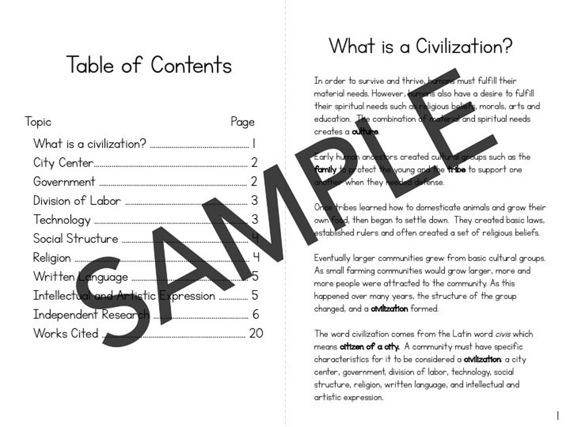 Characteristics of a Civilization Research Booklet - Etsy