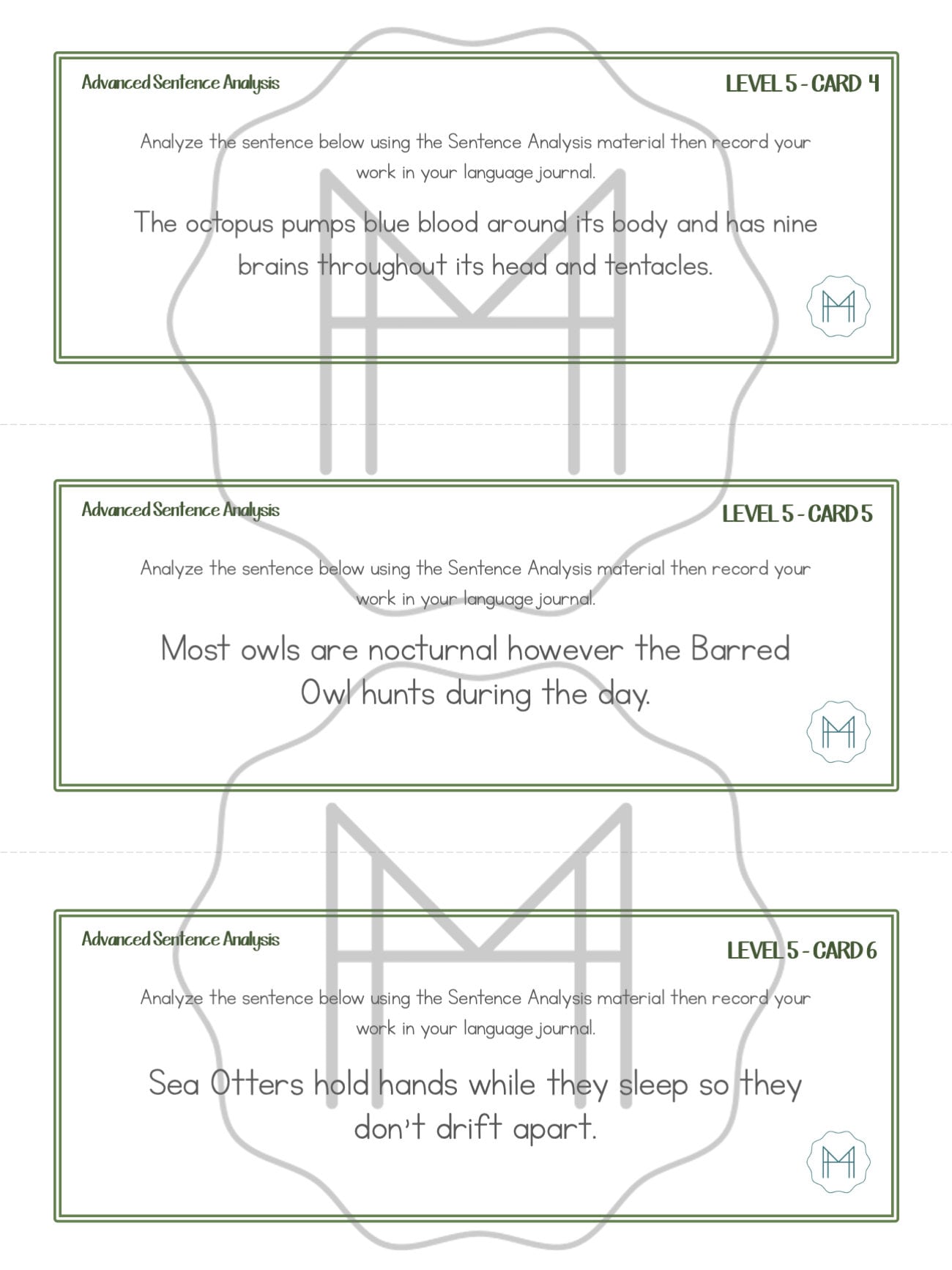 Advanced Sentence Analysis Task Cards - Etsy