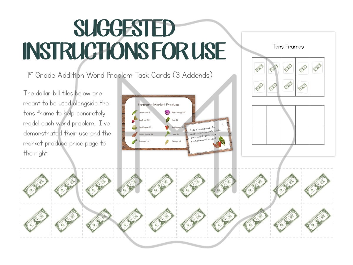 1st Grade Addition Word Problem Task Cards 3 Addends - Etsy