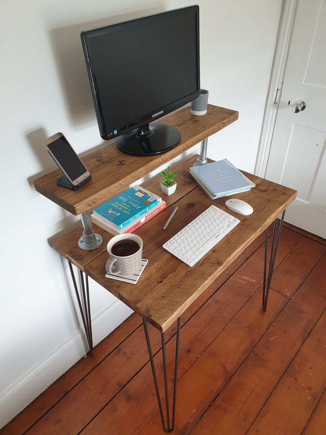 Reclaimed Scaffold Board Desk Additional Raised Shelf Genuine Scaffold ...