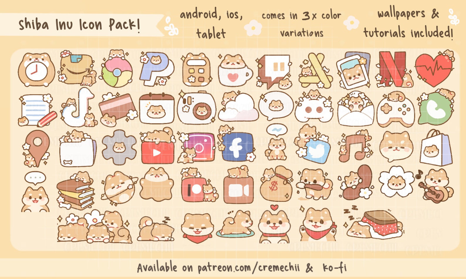 Shiba Inu App Icon Set Kawaii Aesthetic for Android IOS - Etsy