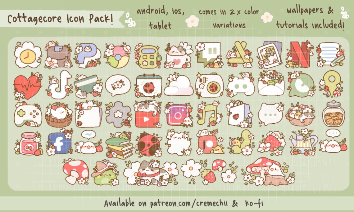 Cute Cottagecore App Icon Set Kawaii Aesthetic for Android - Etsy