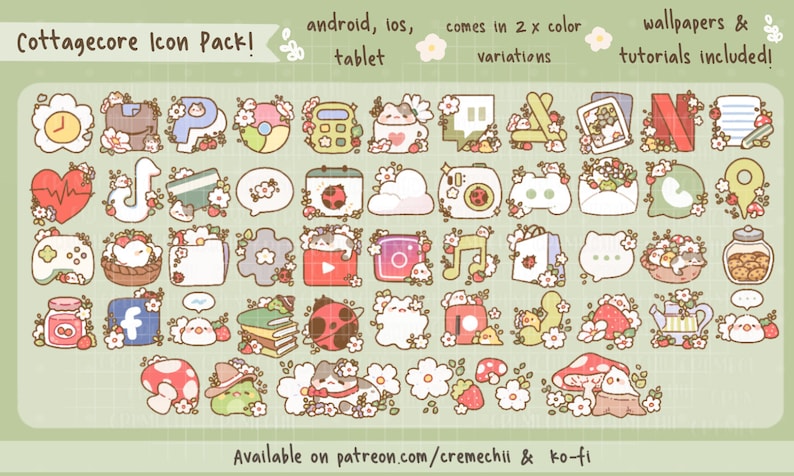 Cute Cottagecore App Icon Set Kawaii Aesthetic for Android - Etsy