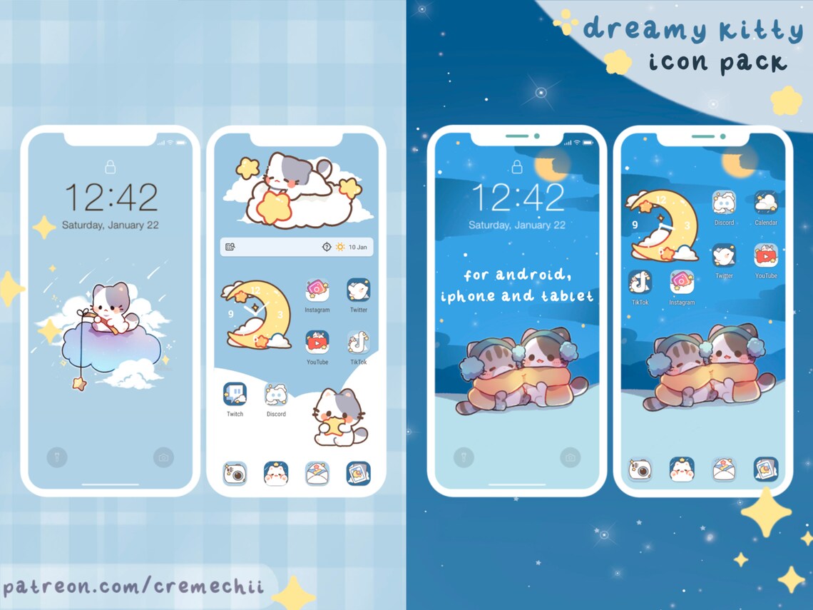 Dreamy Kitty App Icon Set Kawaii Aesthetic for IOS Android - Etsy