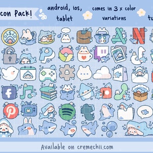 Shark Bunny App Icon Set | Kawaii Aesthetic Theme for Android Ios ...