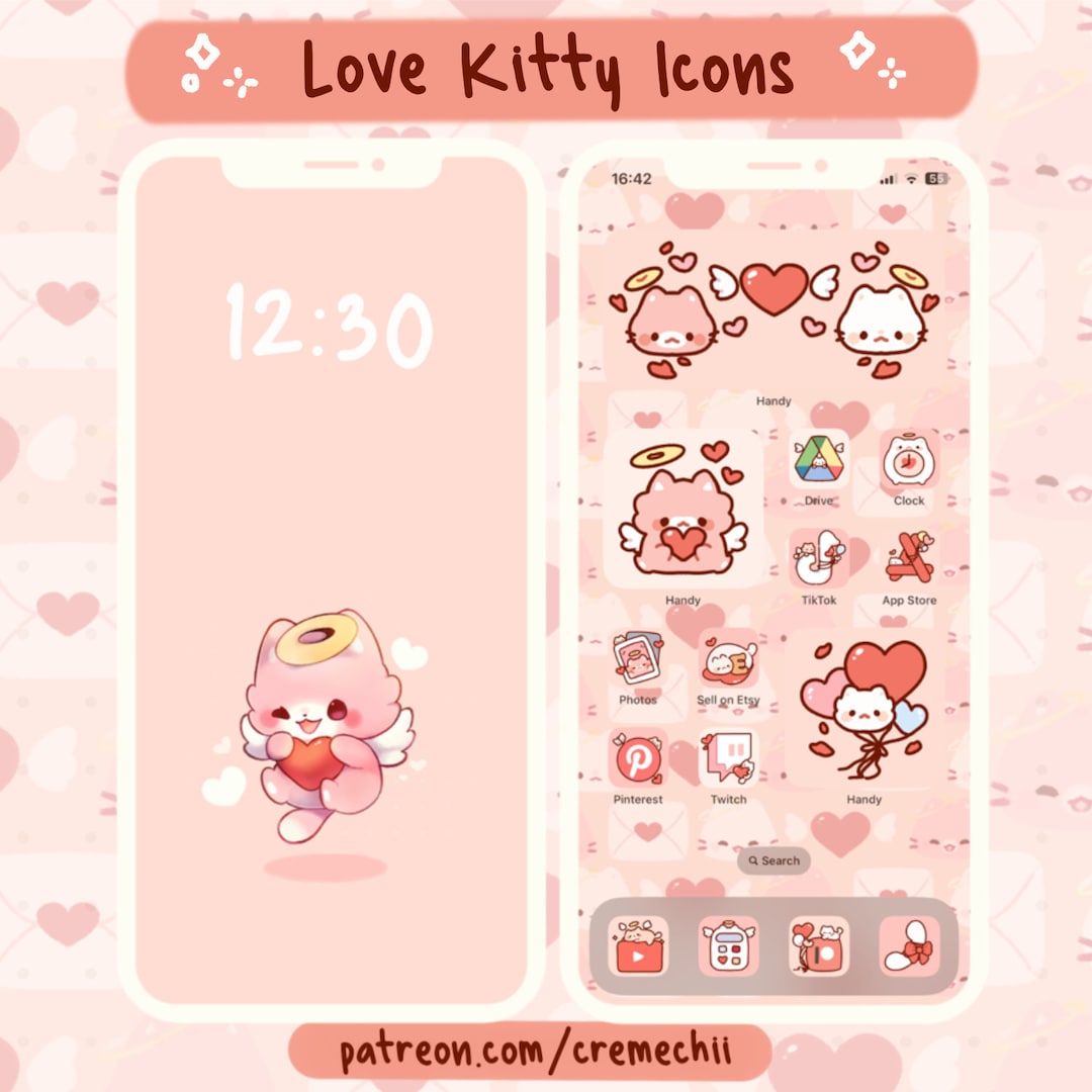 Cupid Kitty App Icon Set | Kawaii Aesthetic Theme for Android IOS ...