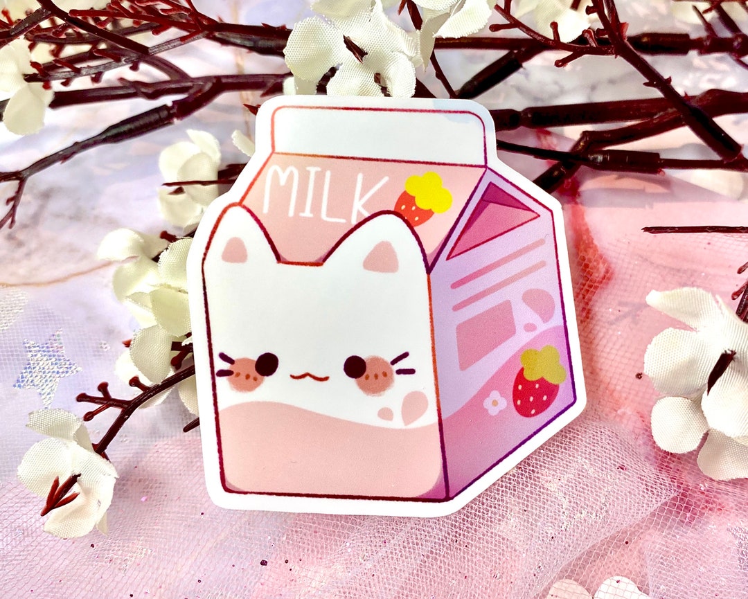 Kitty Strawberry Milk • Vinyl Sticker • Matte Finish - Etsy