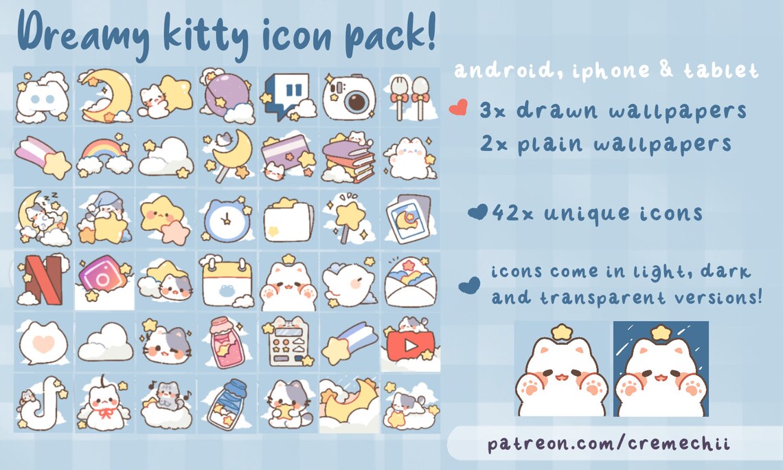 Dreamy Kitty App Icon Set Kawaii Aesthetic for IOS Android - Etsy