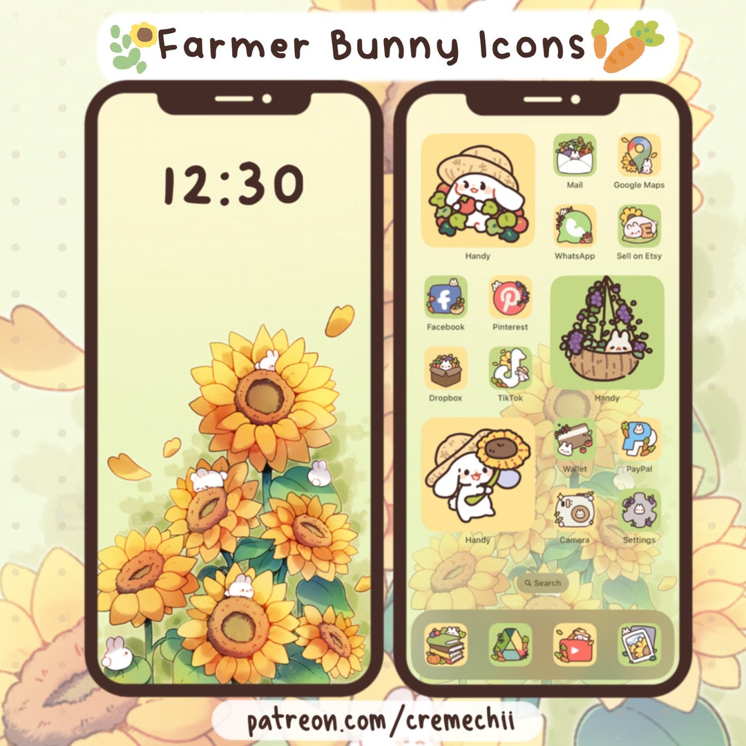 Farmer Bunny App Icon Set | Kawaii Aesthetic Theme for Android Ios ...