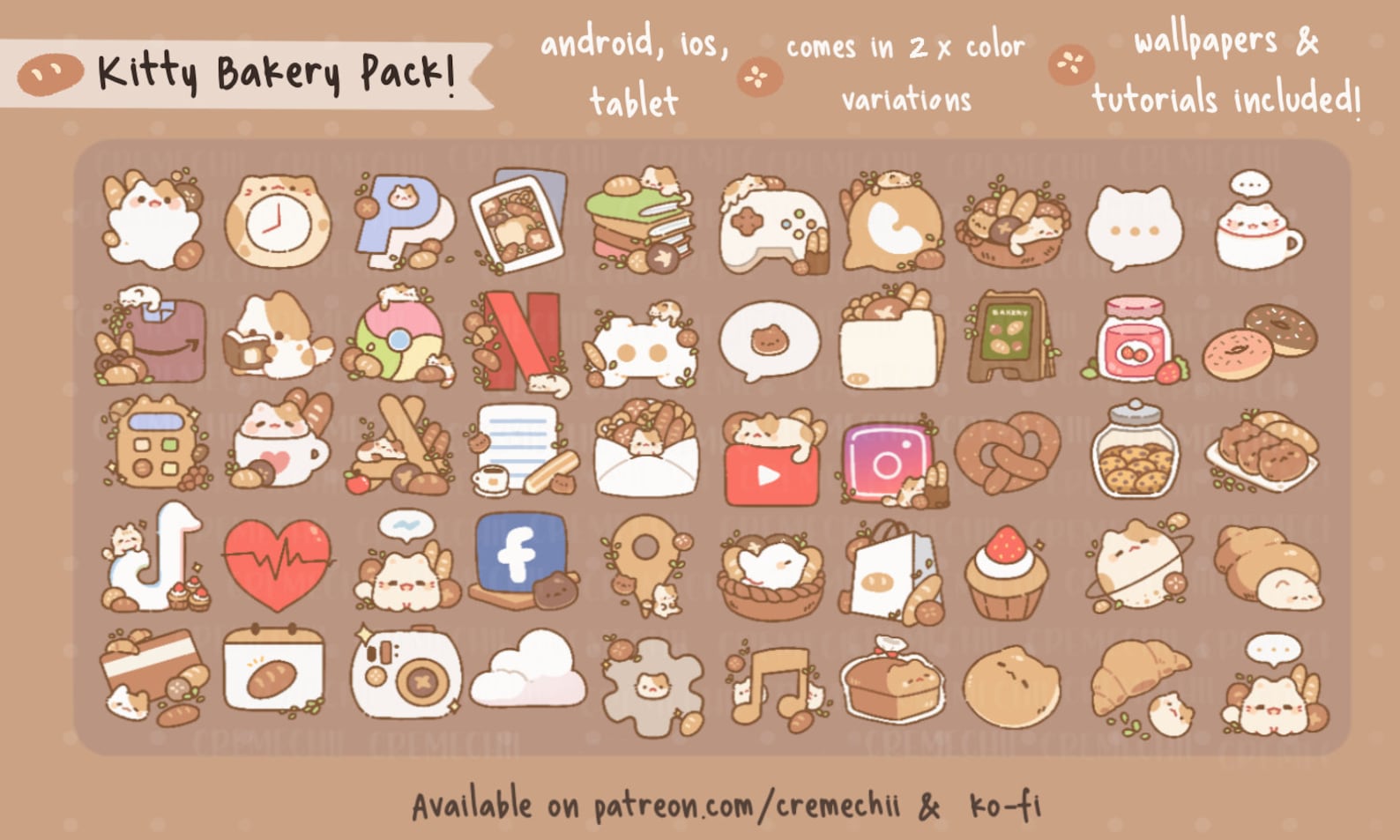 Kitty Bakery App Icon Set Kawaii Aesthetic Theme for Android IOS Tablet ...