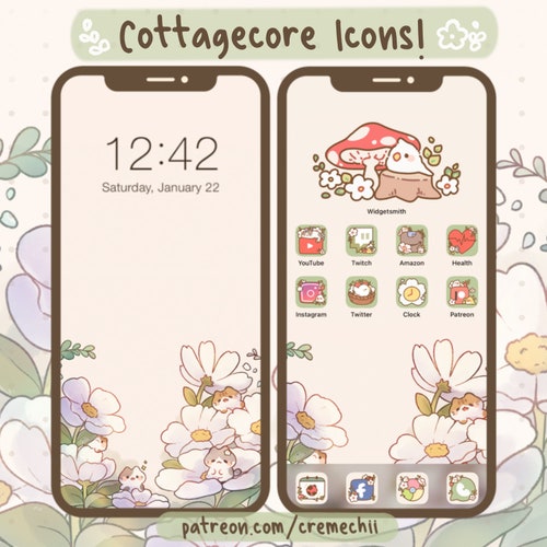 Cute Cottagecore App Icon Set Kawaii Aesthetic for Android - Etsy