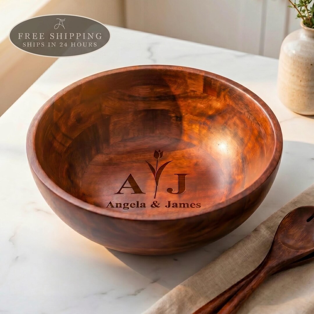 Personalized Salad Bowl With 2 Piece Cutlery Set Fruit Bowl