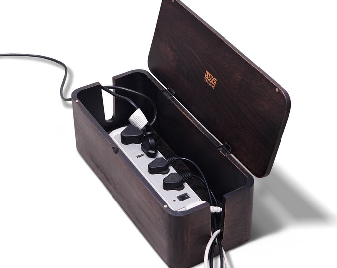 Dark Brown Wood Cable Organizer Box Minimalist, Cable Management Box ...