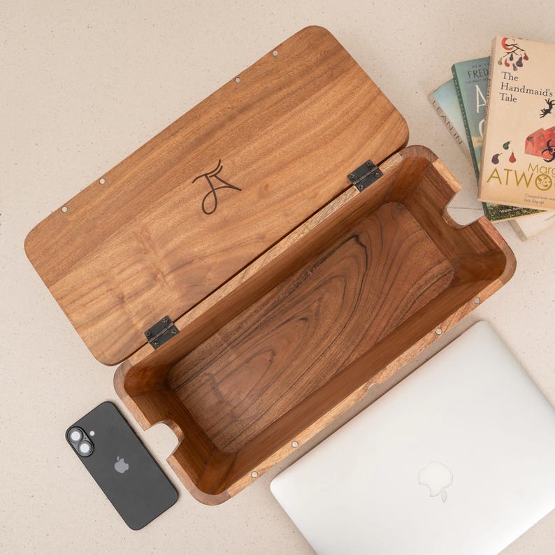 Wooden Cable Management Box | Extra Large Mango Wood Cord Organizer ...