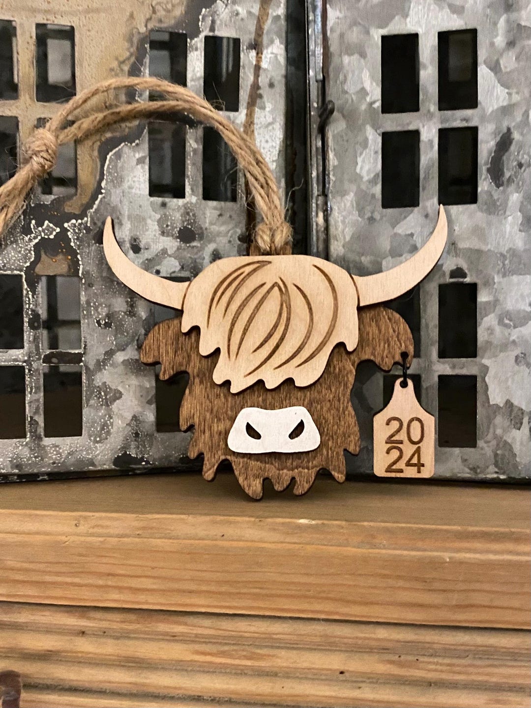 Miniature Highland Cow Christmas Ornament With Customizable Year Tag ...