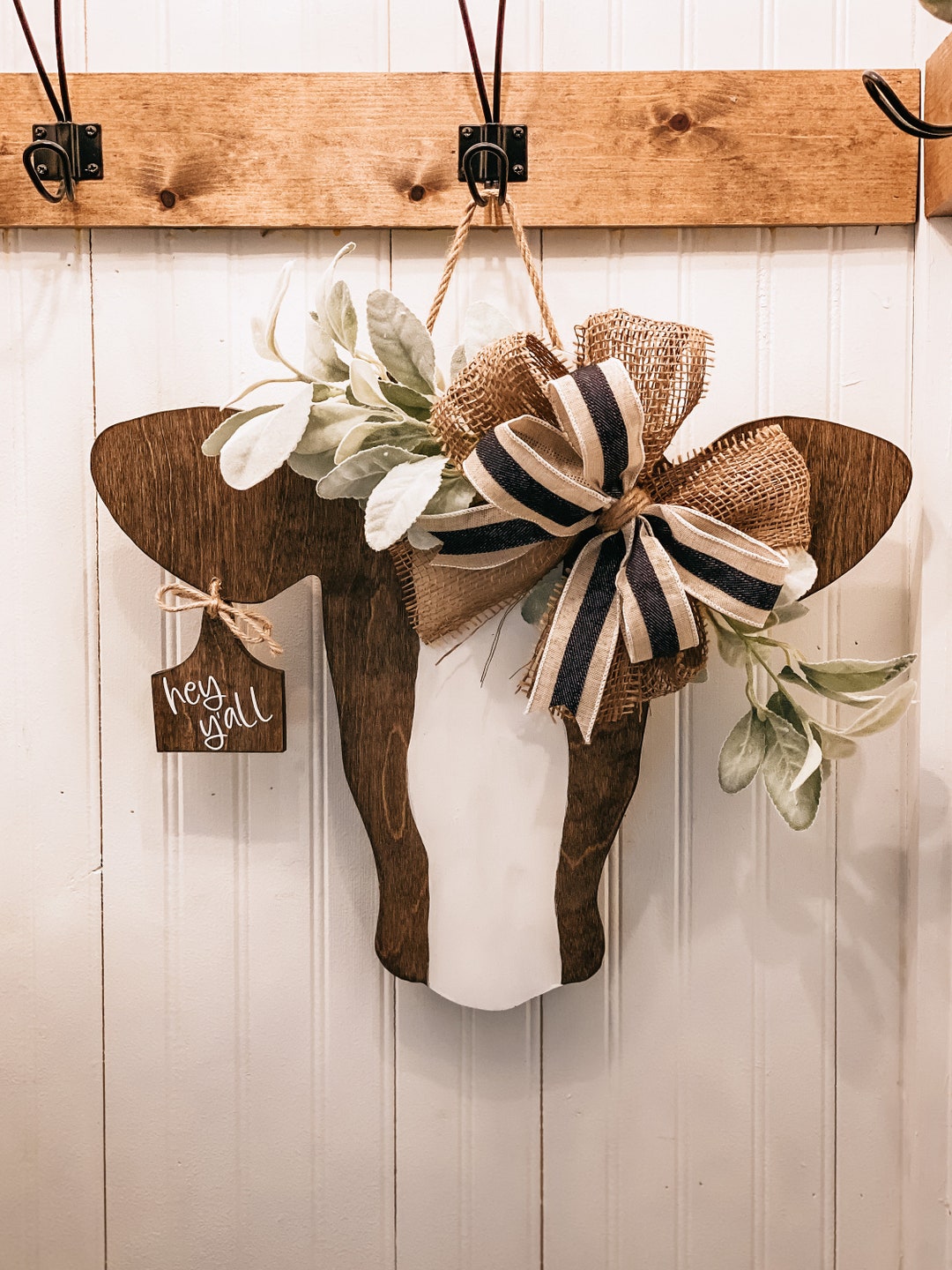 Cow Head Door Hanger, Hey Y'all, Door Sign, Rustic, Farmhouse, - Etsy