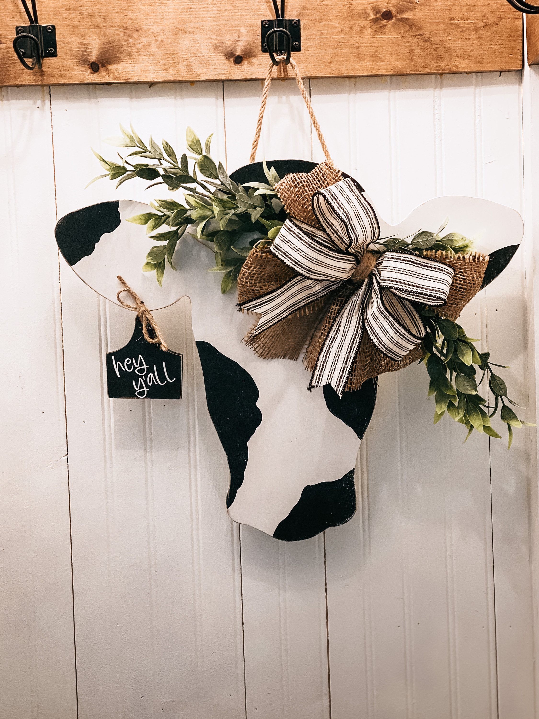 Cow Head Door Hanger Hey Y'all Door Sign Rustic - Etsy