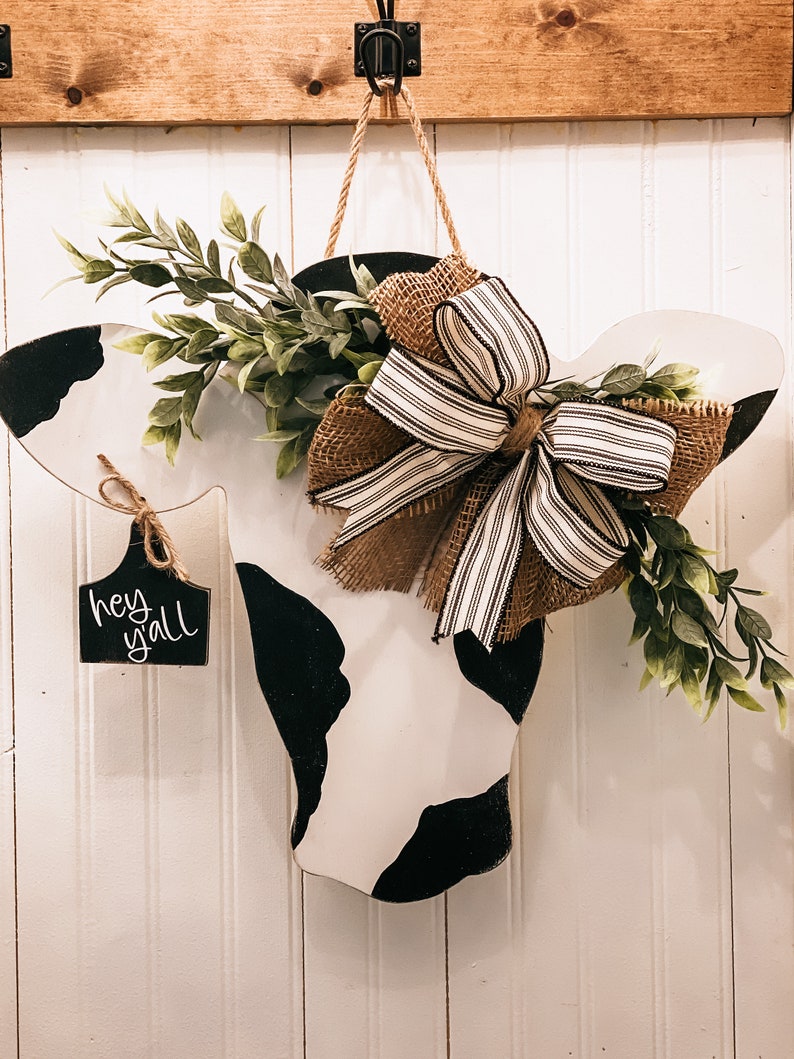 Cow Head Door Hanger Hey Y'all Door Sign Rustic - Etsy