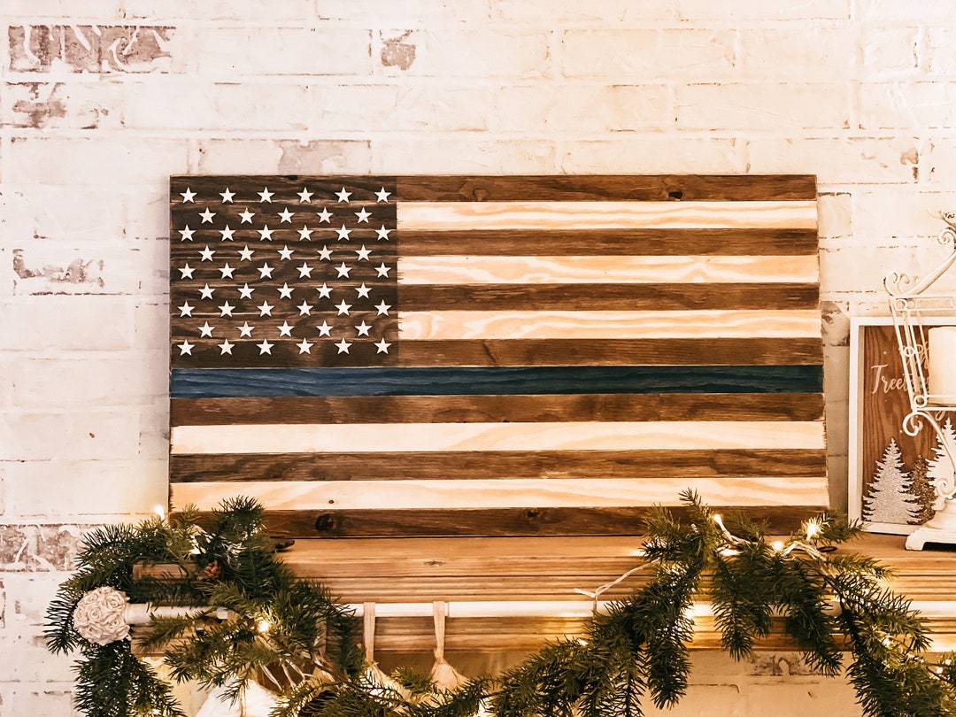 Rustic Thin Blue Line Flag Sign - Etsy