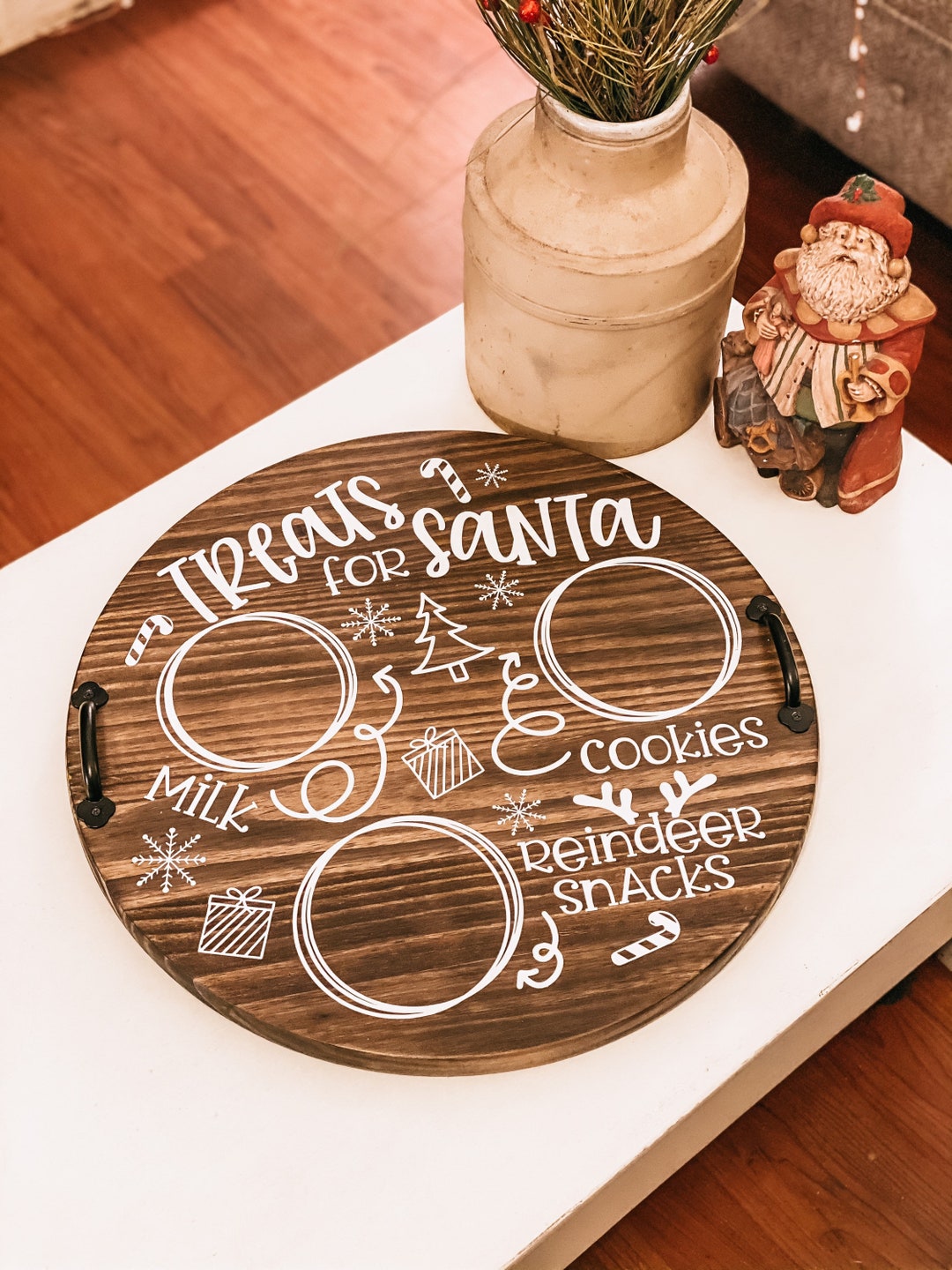 Santa Treats 18" Round Serving Tray With Handles. Santa Cookies and ...