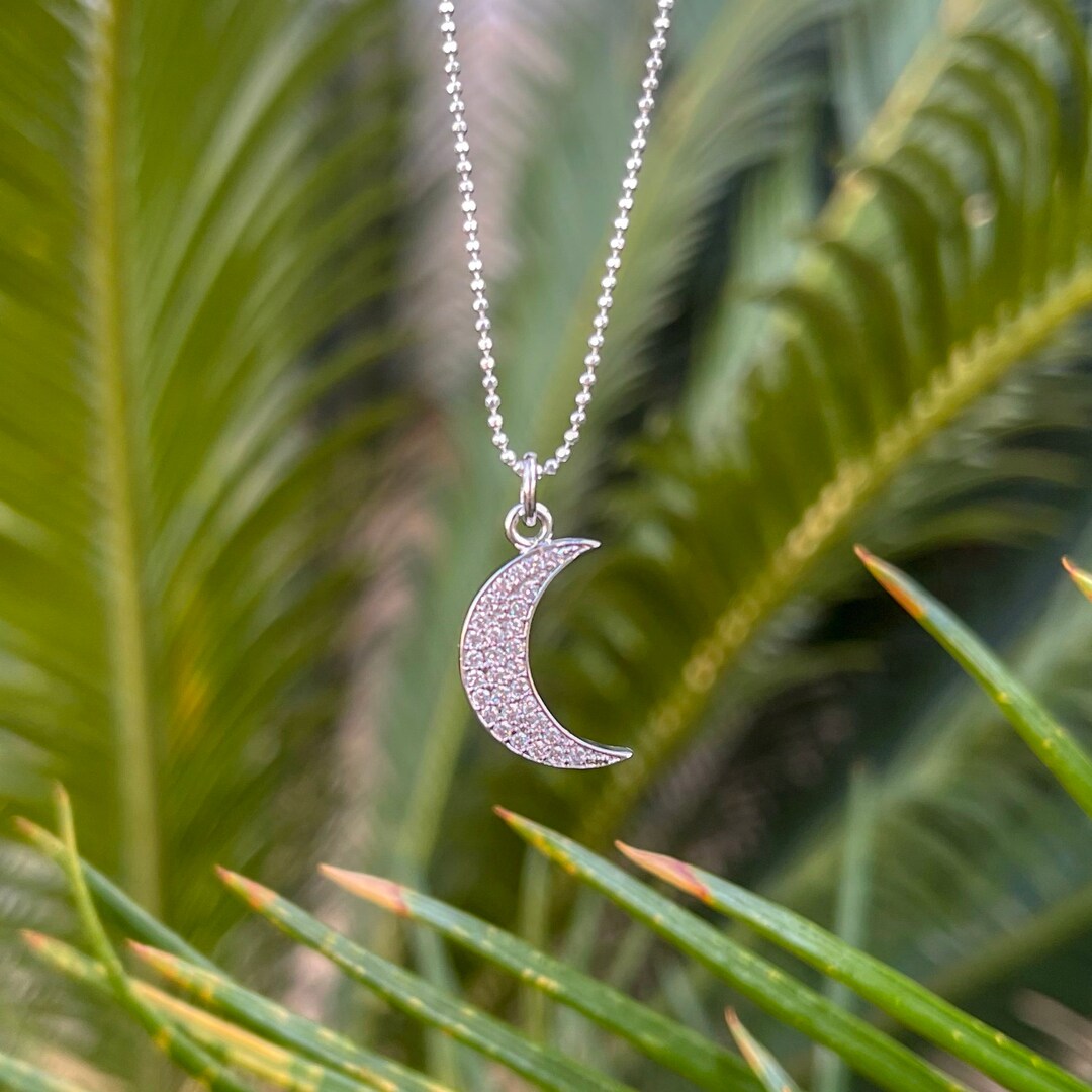 Crescent Moon Pendant, Micro Pave, Charm Necklace, Dainty Jewelry ...