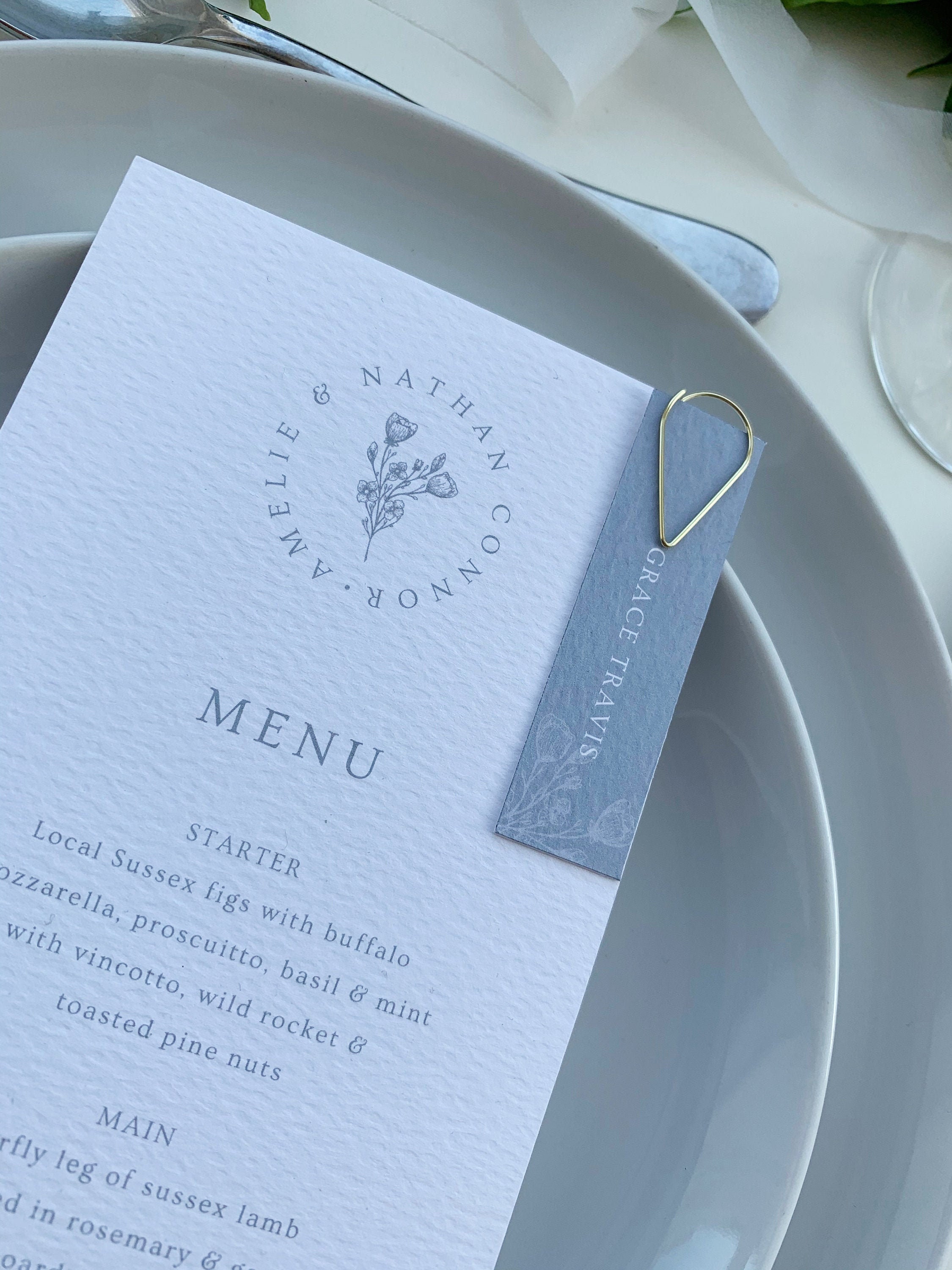 Modern Floral Wedding Menu Place Cards, Daytime & Evening Reception ...