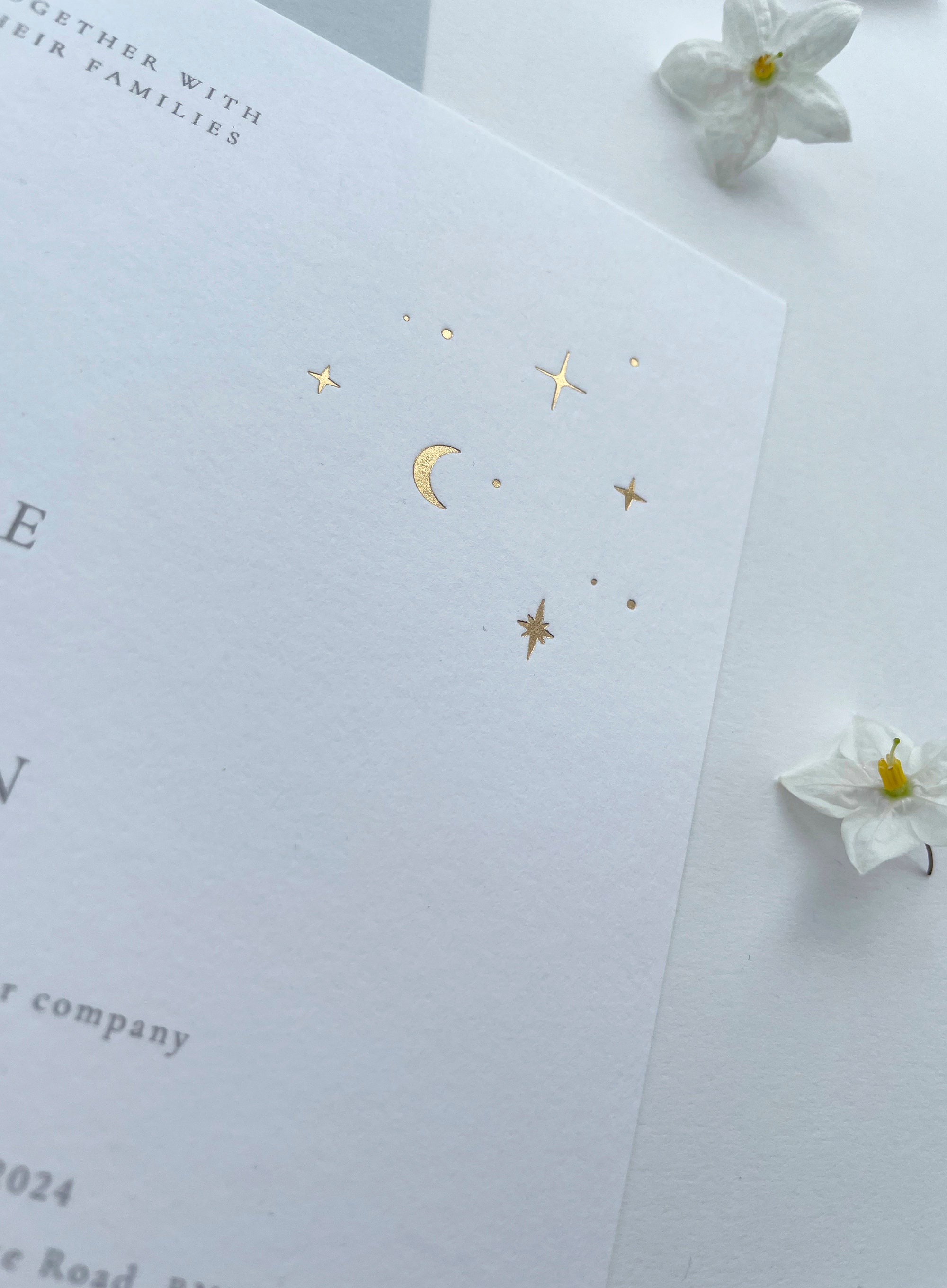 Moon and Stars Celestial Modern Minimalist Gold Foil Wedding Invite ...