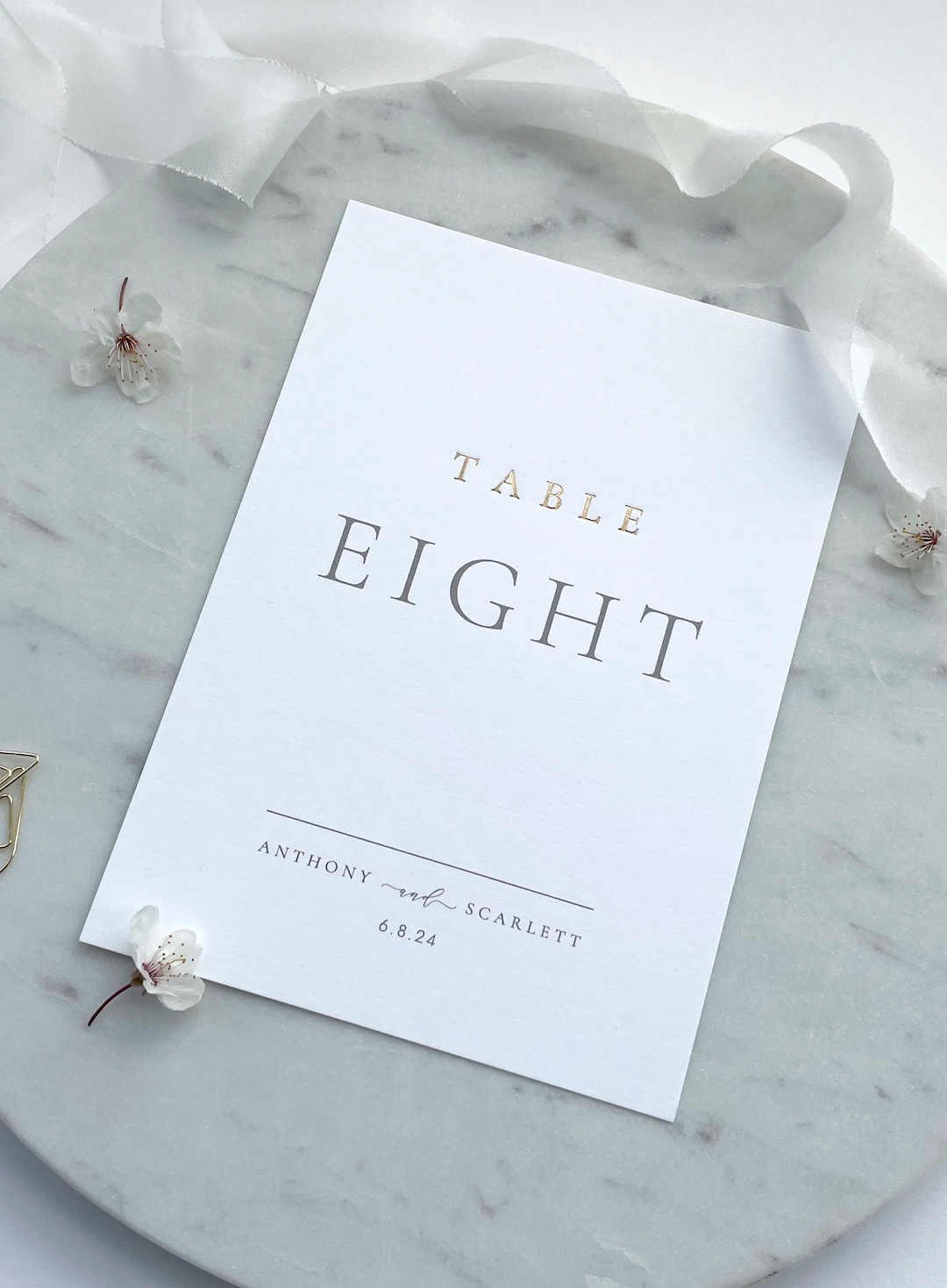 Modern Minimalist Gold Foil Wedding Table Numbers, Personalised Foiled ...