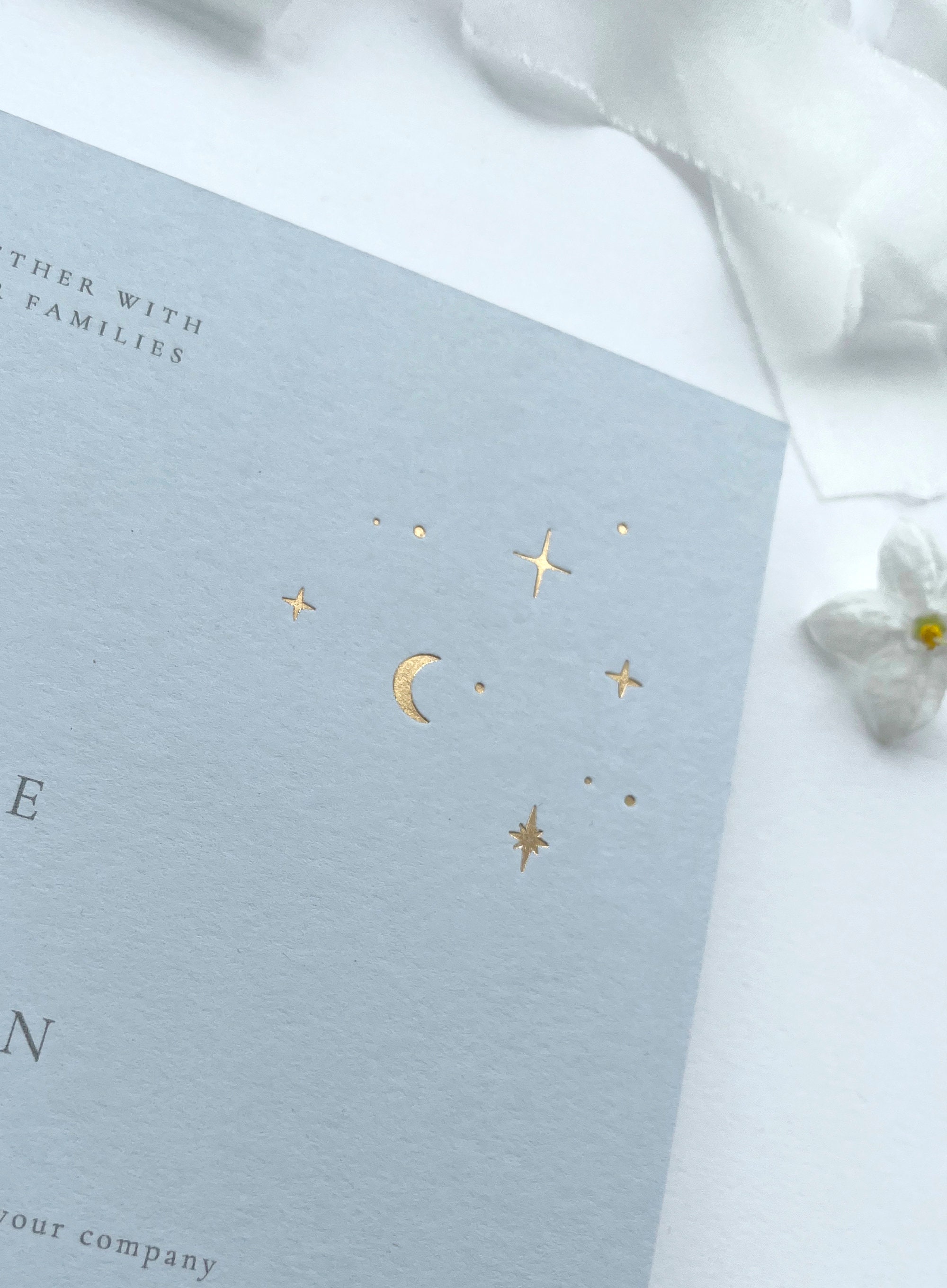 Moon and Stars Celestial Modern Minimalist Gold Foil Wedding Invite ...