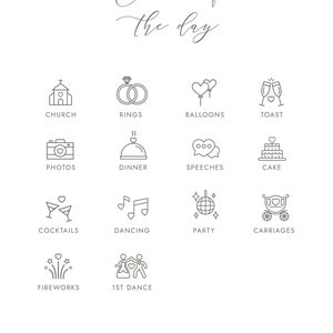 Modern Minimal White Wedding Order of the Day Sign With Icons, Printed ...
