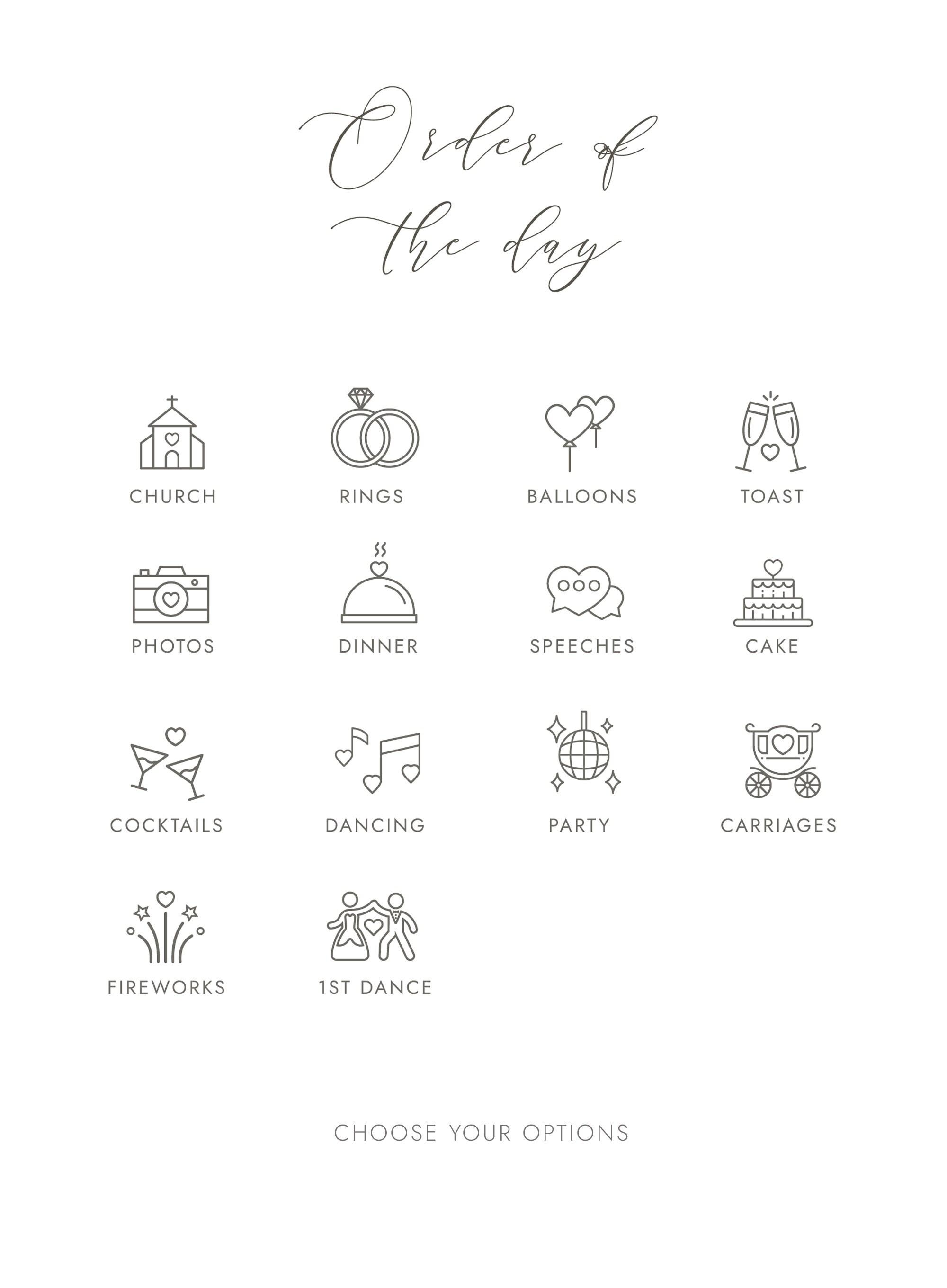 Modern Minimal White Wedding Order of the Day Sign With Icons, Printed ...