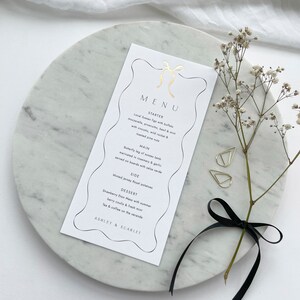 Elegant Gold Foil Ribbon Bow Wedding Menu Card, Printed Modern ...