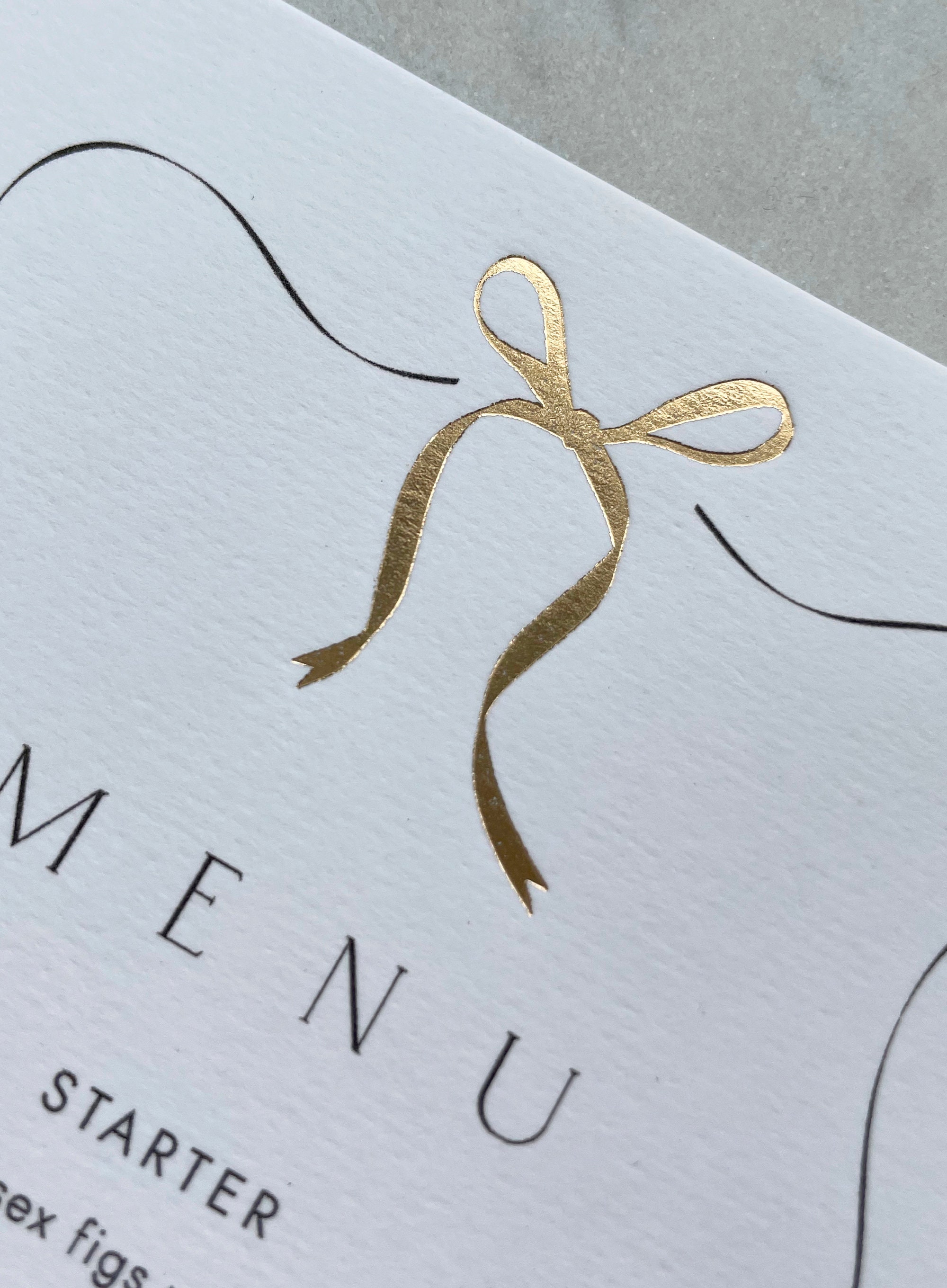 Elegant Gold Foil Ribbon Bow Wedding Menu Card, Printed Modern ...