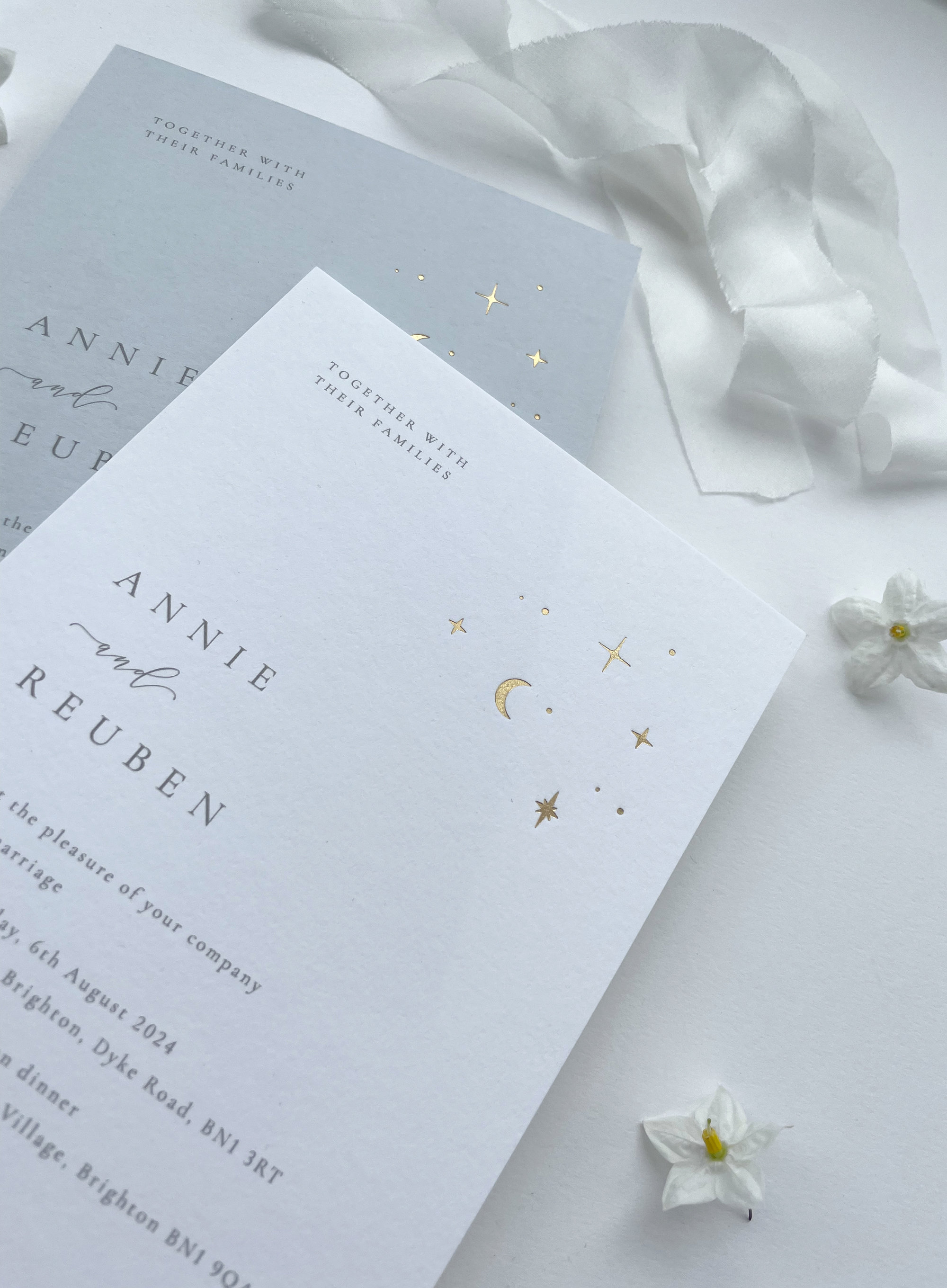 Moon and Stars Celestial Modern Minimalist Gold Foil Wedding Invite ...