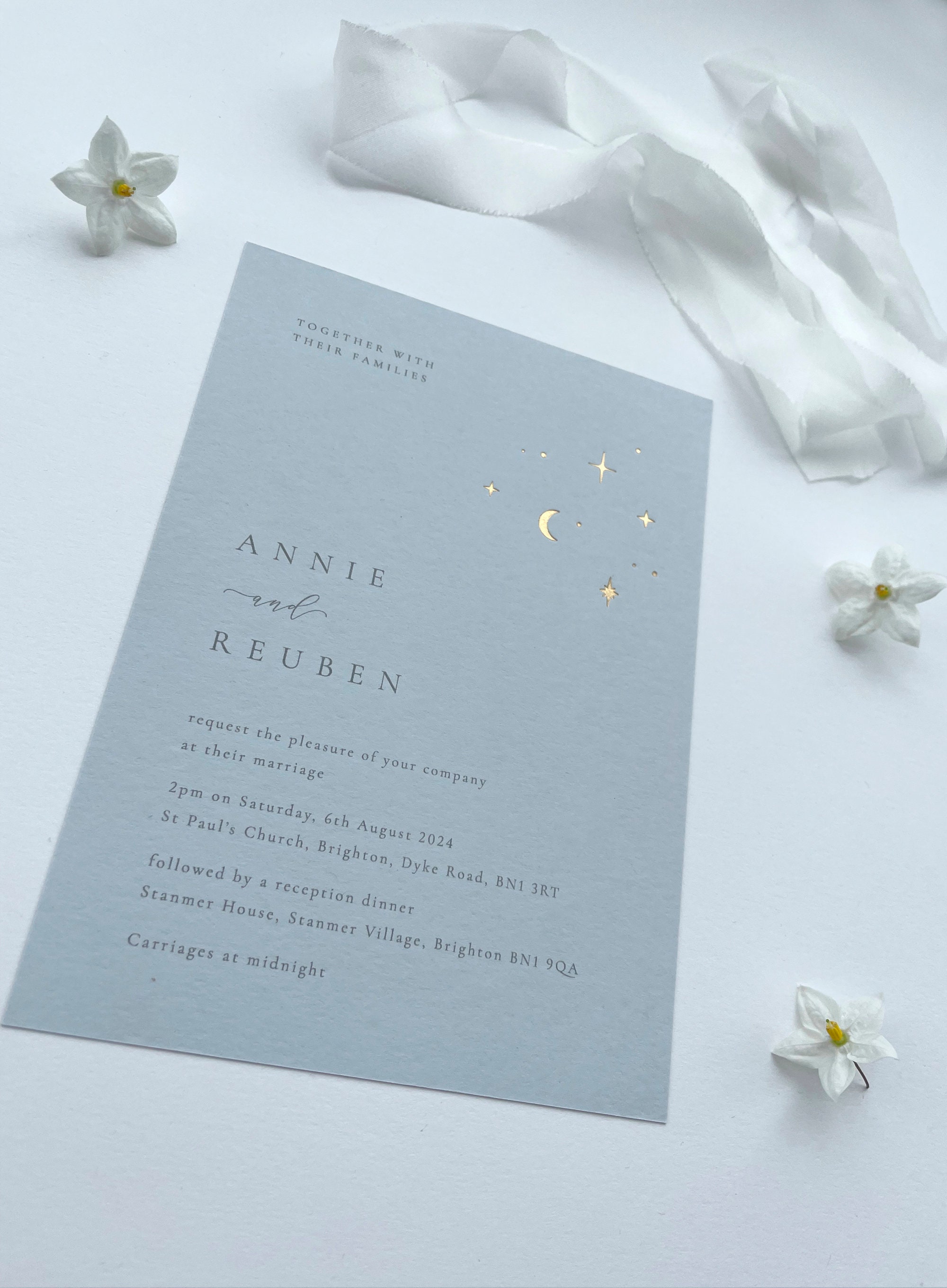 Moon and Stars Celestial Modern Minimalist Gold Foil Wedding Invite ...